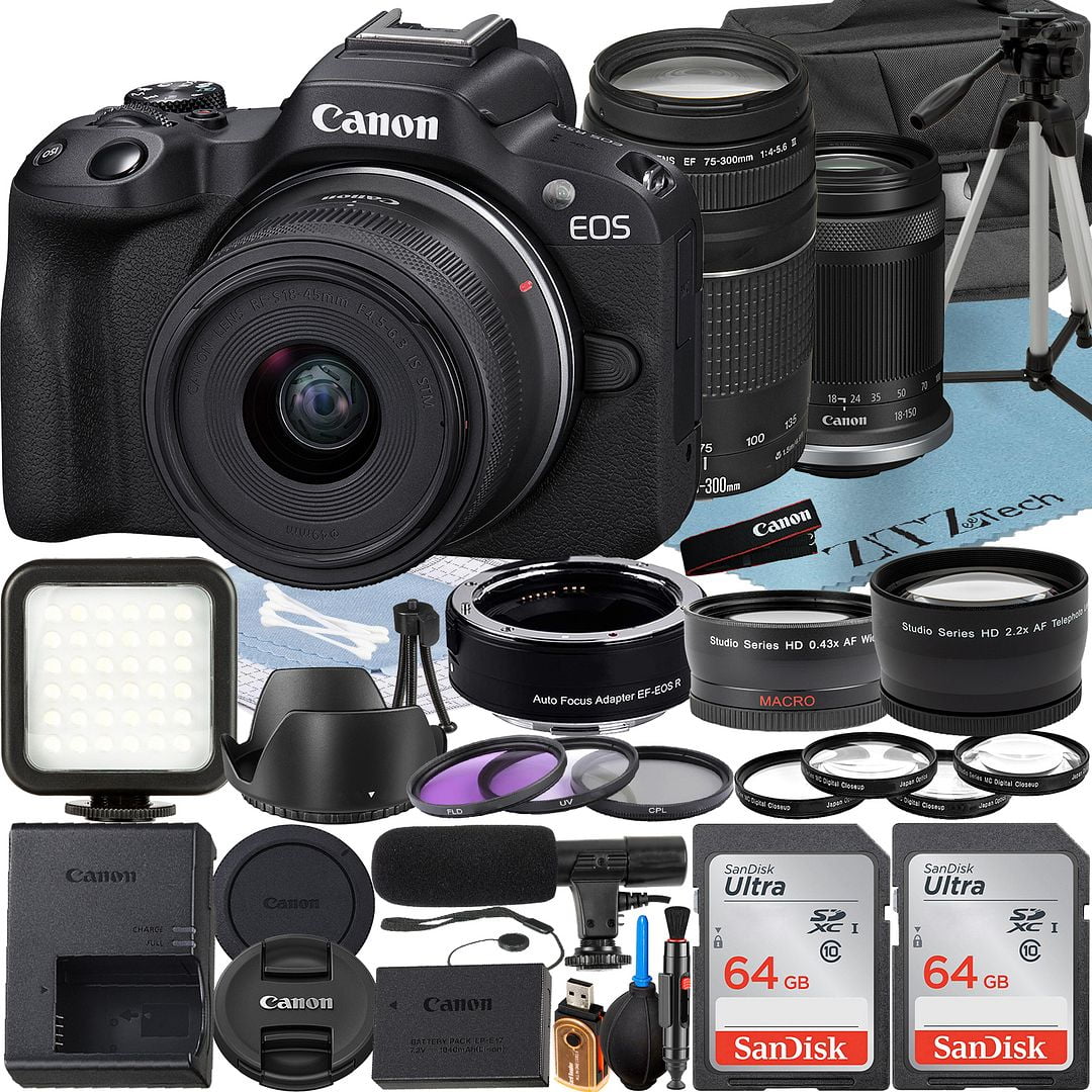 Canon EOS R50 Mirrorless Camera with RF-S 18-150mm + EF 75-300mm Lens ...