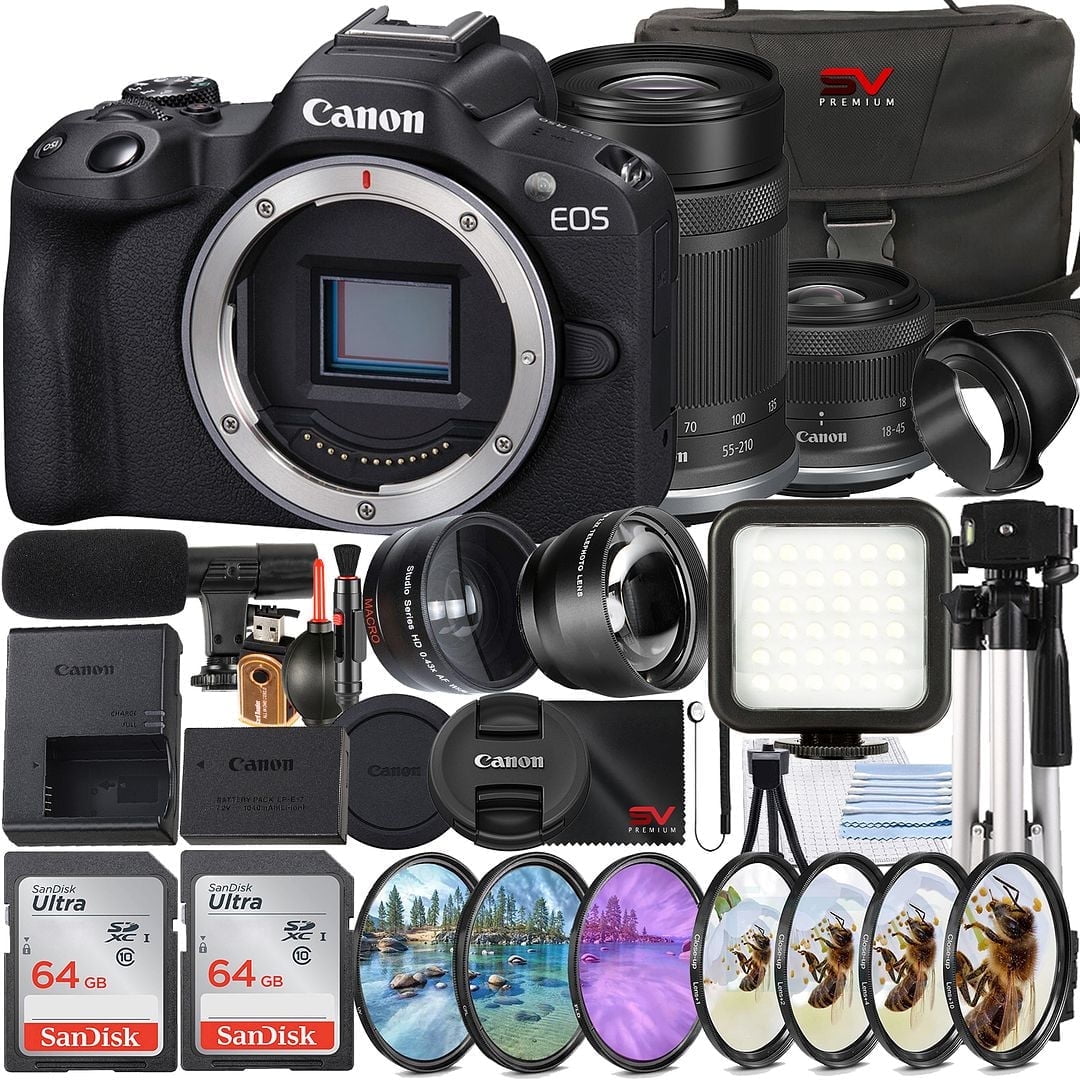 Canon EOS R50 Mirrorless Camera with RF-S 18-45mm + 55-210mm Lens + 2 ...
