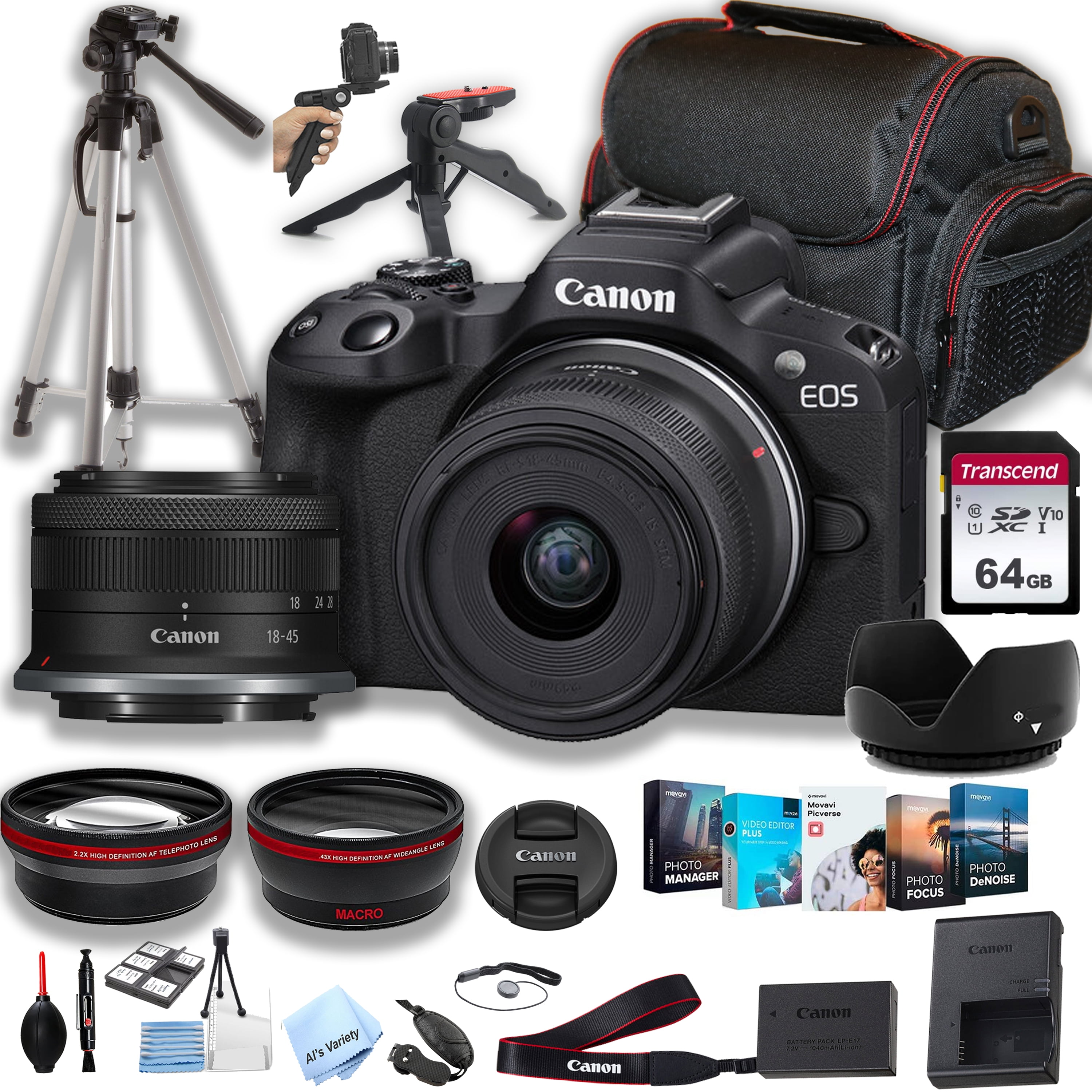 Canon EOS R50 Mirrorless Camera with 18-45mm Lens, Steady Grip, 2X Zoom ...