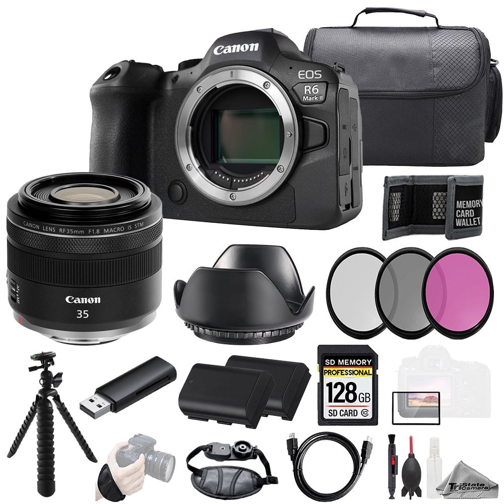 Canon EOS R6 II Camera + RF 35mm f/1.8 IS Macro STM Lens 128GB + Ext ...