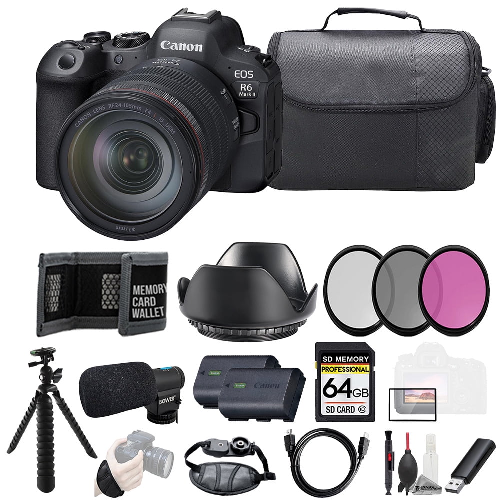 Canon EOS R6 II w/ 24-105mm f/4 Lens + Mic +64GB +Ext Bat+3 PC Filter ...