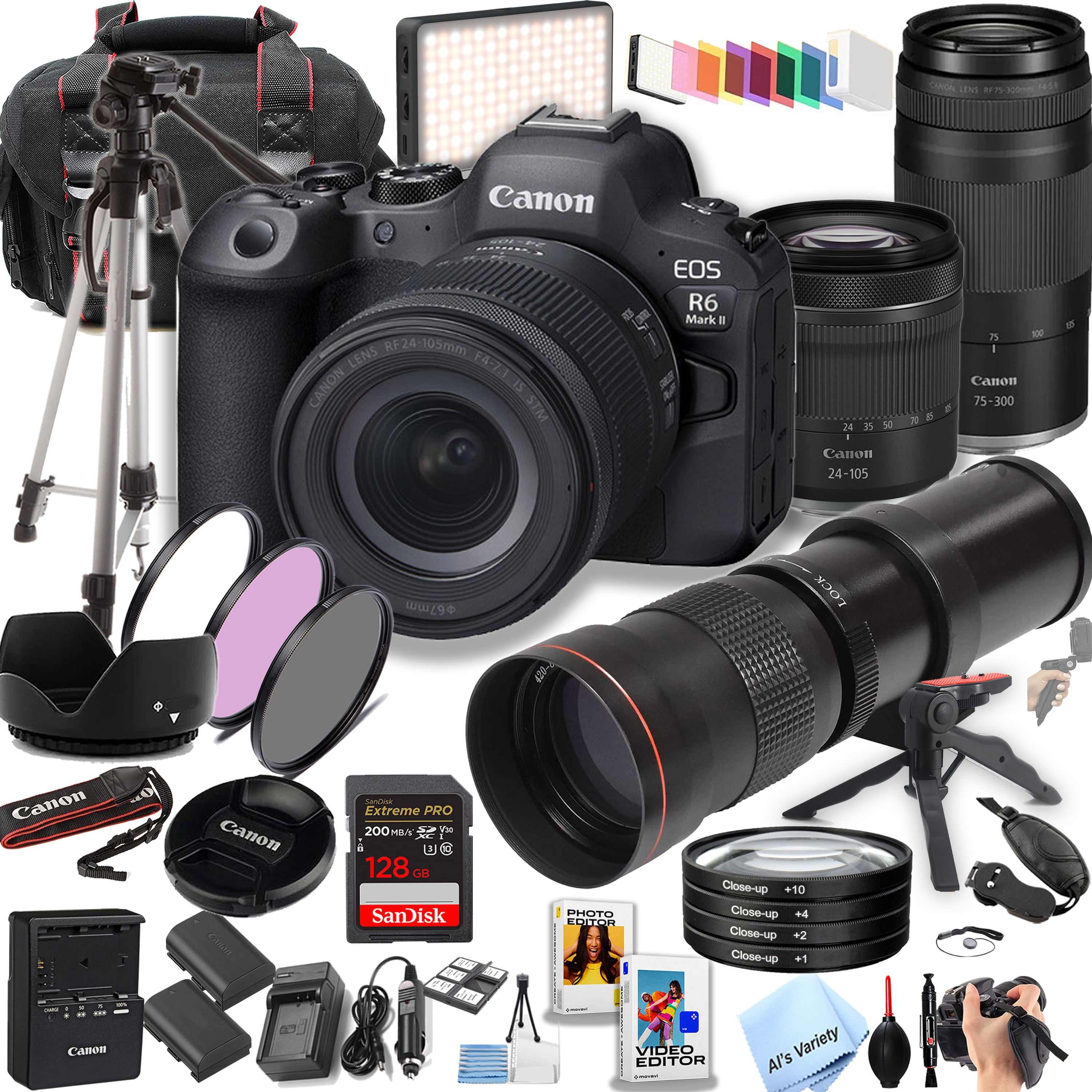 Canon EOS R6 Mark II Mirrorless Camera with 24-105mm & 75-300mm + 420 ...