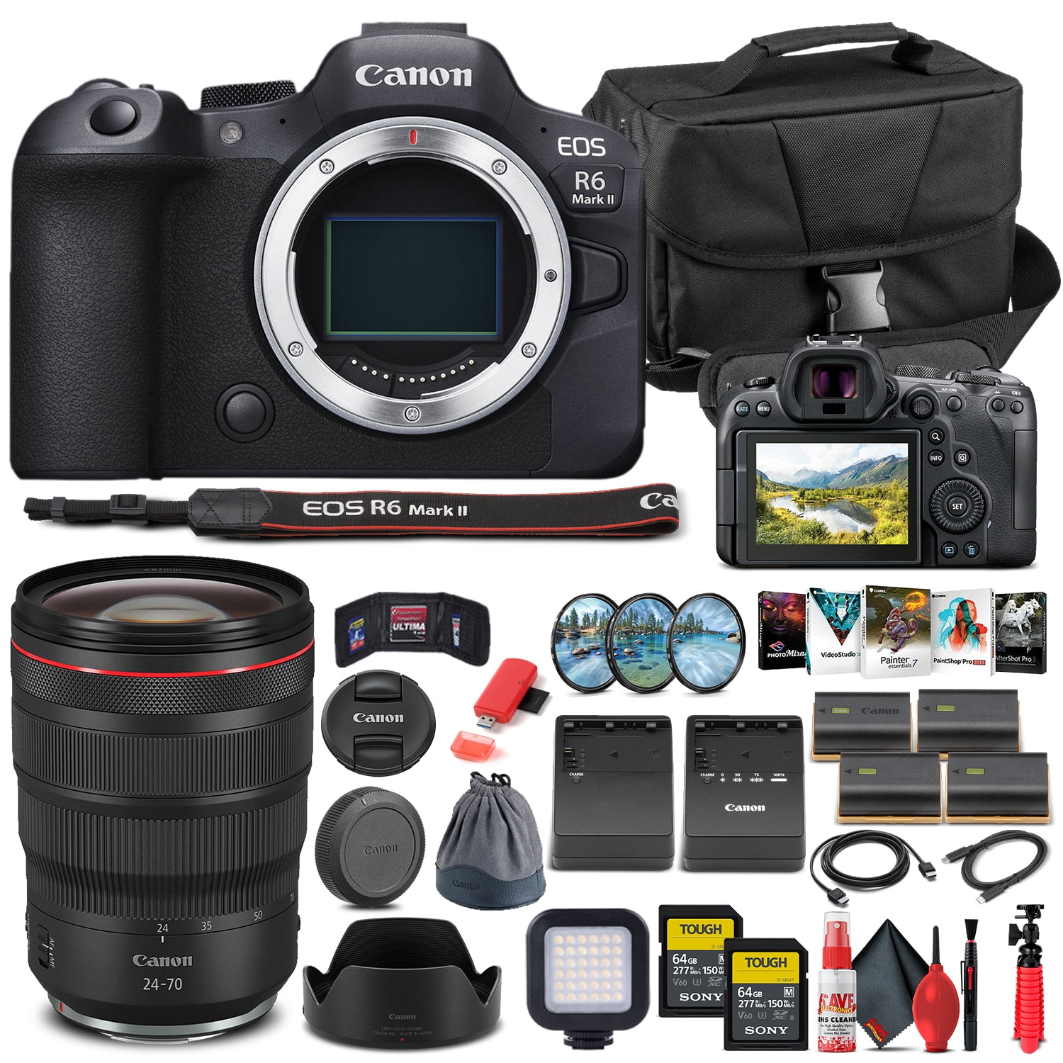 Canon EOS R6 Mark II Camera Bundle with RF 24-70mm Lens, 2x 64GB Card ...