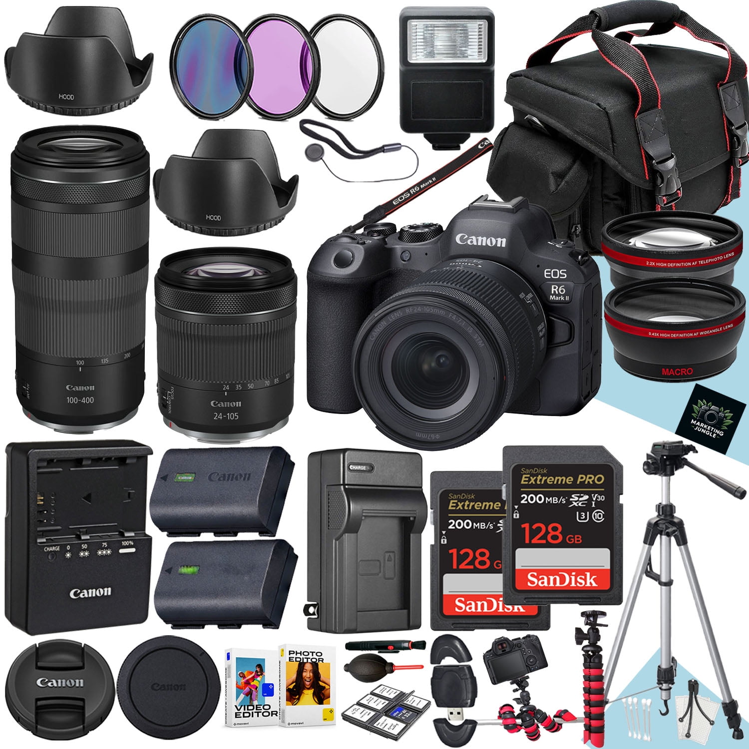 Canon EOS R6 Mark II Mirrorless Camera With 24-105mm f/4-7.1 IS STM And RF 100-400mm f/5.6-8 IS ...