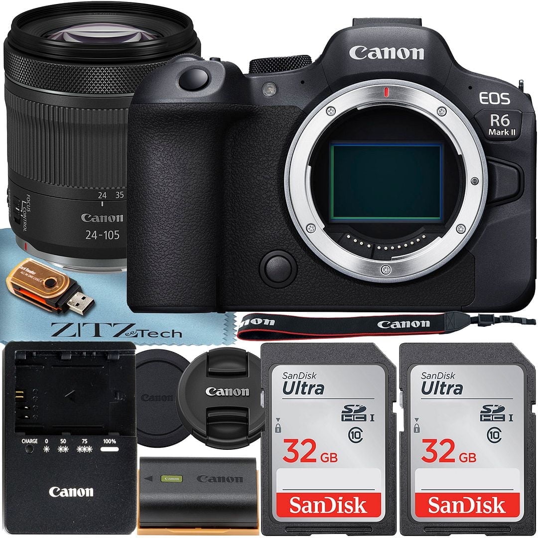 Canon EOS R6 Mark II Mirrorless Camera, RF 24-105mm Lens, 2x32GB Cards ...