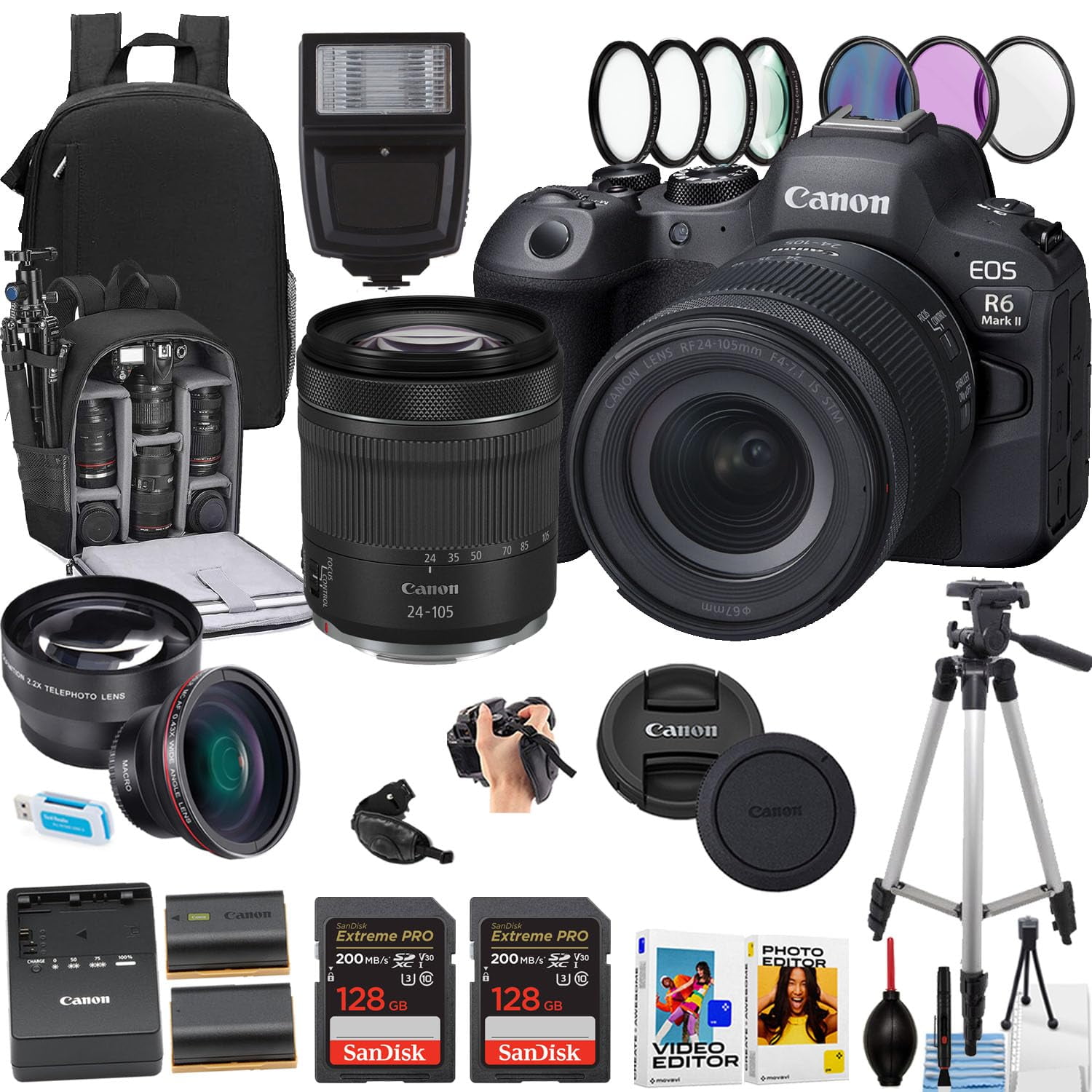 Canon EOS R6 Mark II Mirrorless Camera w/24-105mm STM Lens + 2pc ...