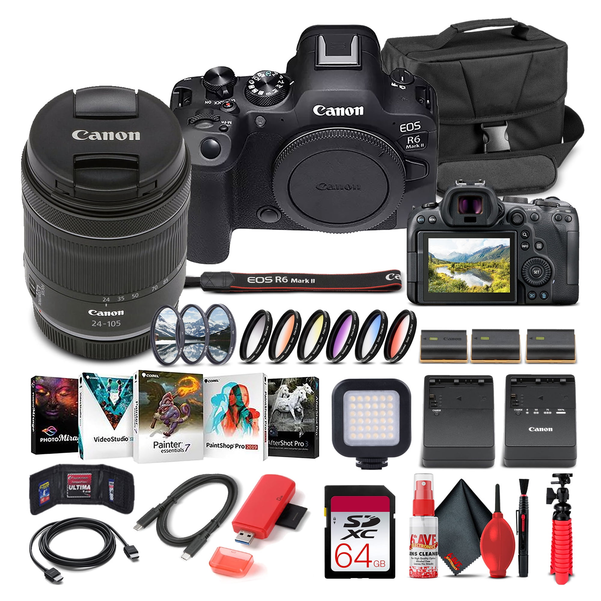 Canon EOS R6 Mark II Kit: Mirrorless Camera, 24-105mm Lens, 64GB Card ...
