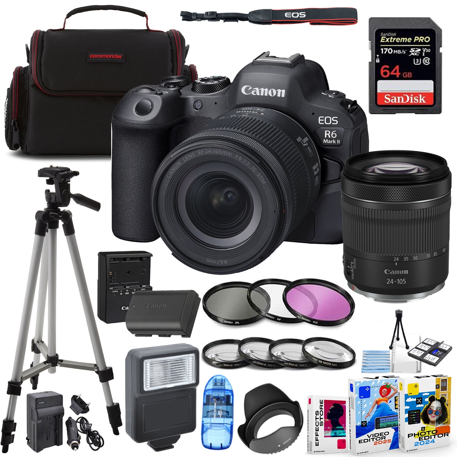 Canon EOS R6 Mark II Mirrorless Camera with 24-105mm Lens Bundle + 64GB ...