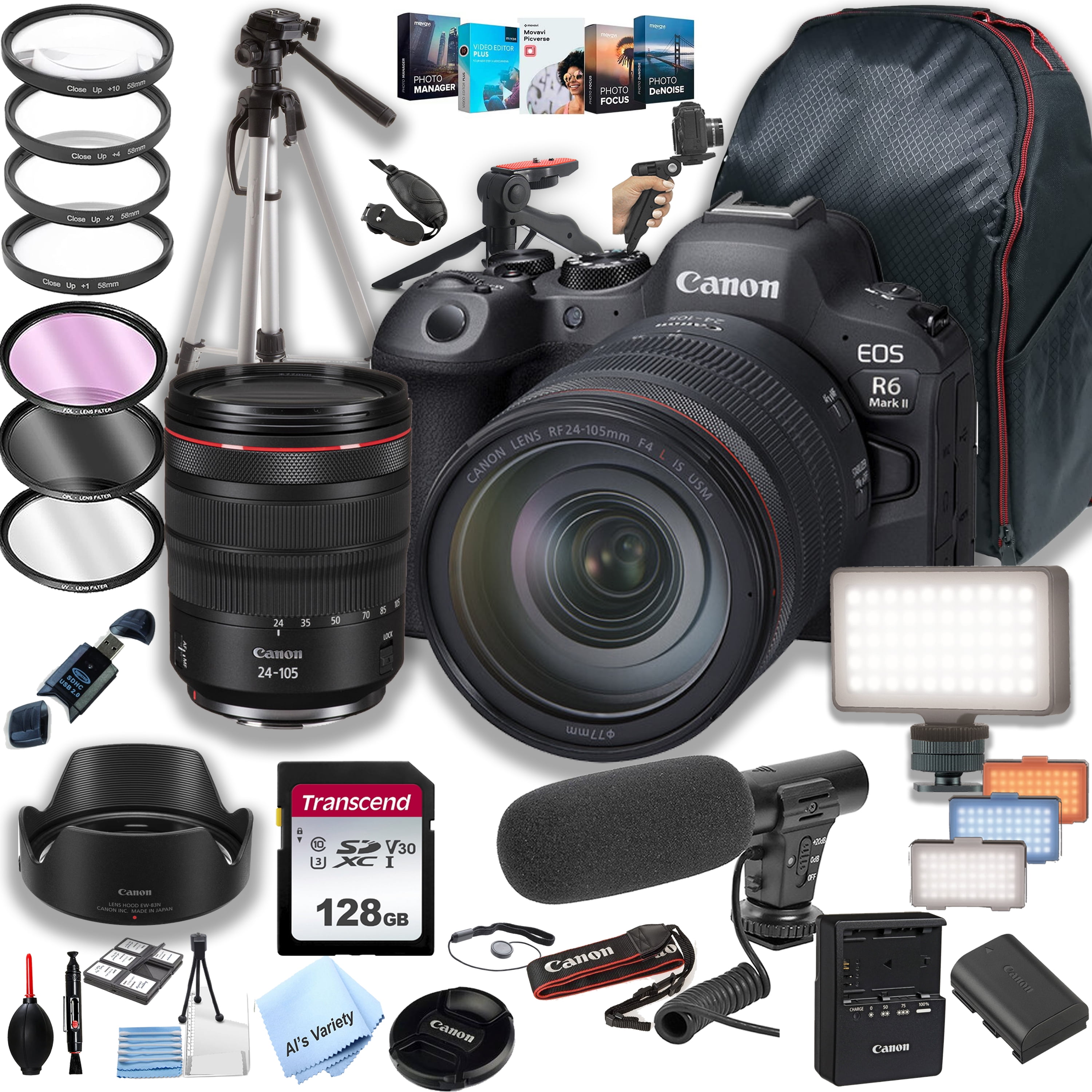 Canon EOS R6 Mark II Mirrorless Camera, RF 24-105mm Lens, 128GB, LED ...