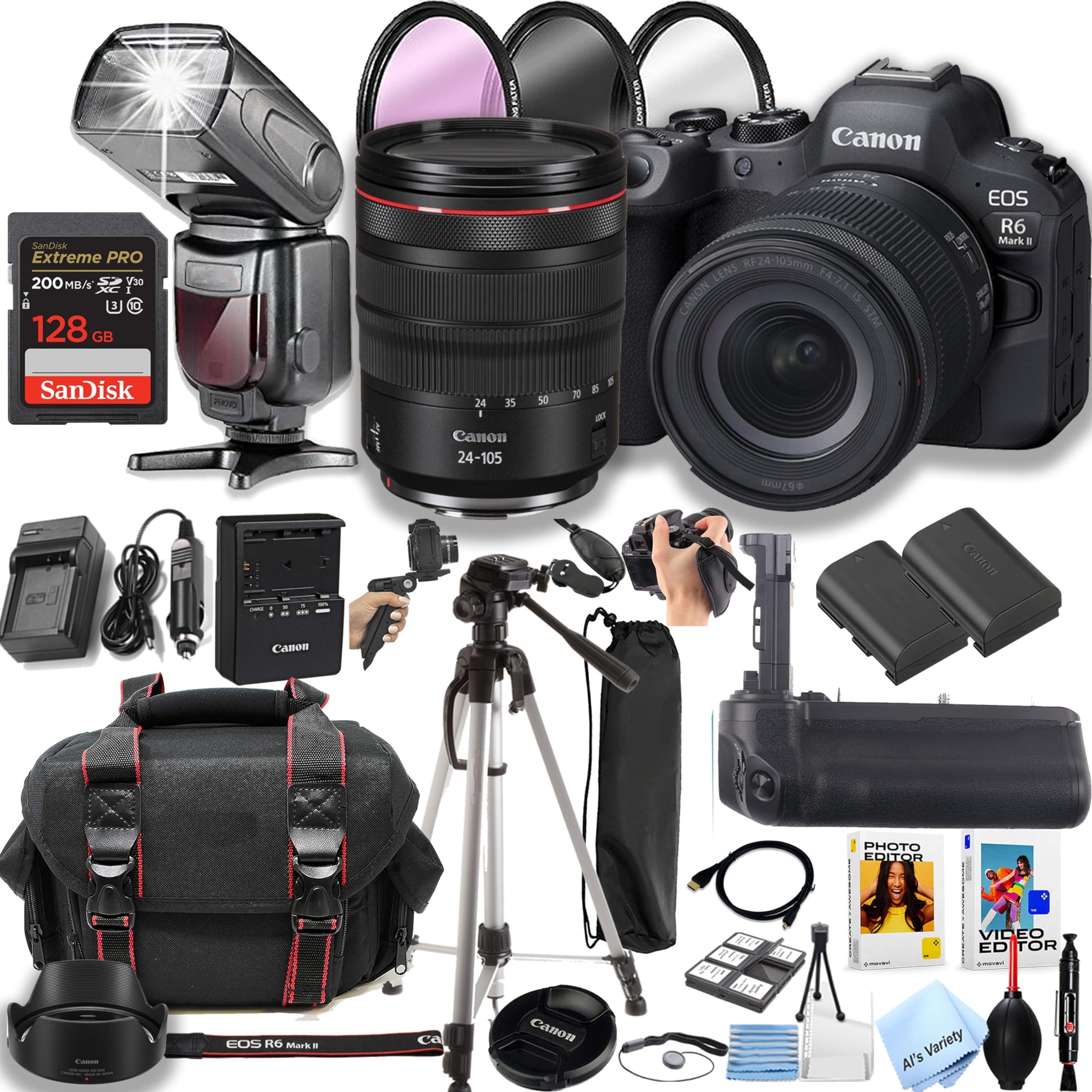 Canon EOS R6 Mark II Camera with RF 24-105mm F/4 L USM Lens, 128GB SD ...