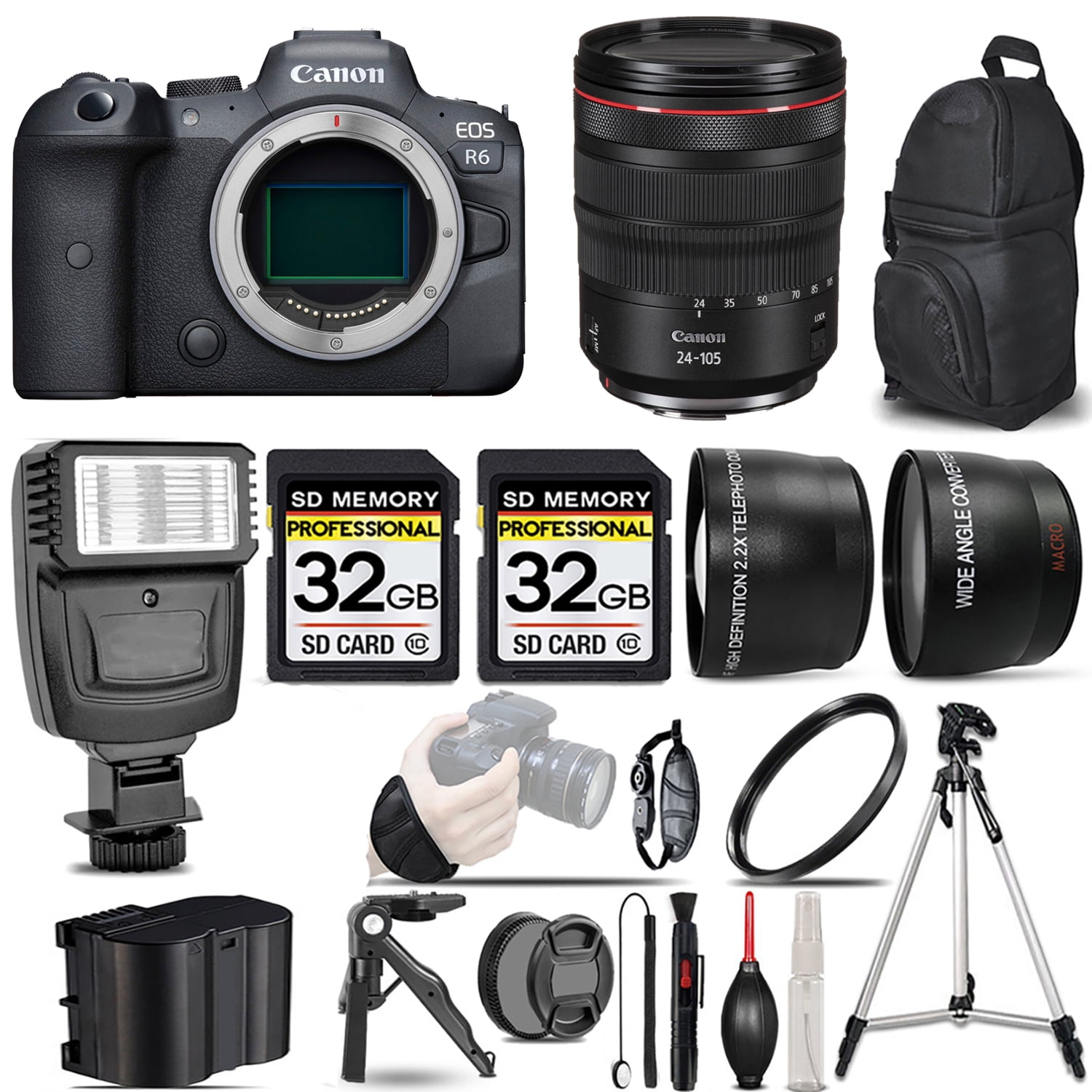 Canon EOS R6 Mirrorless Camera +24-105mm f/4 L IS USM Lens +Flash +64GB ...
