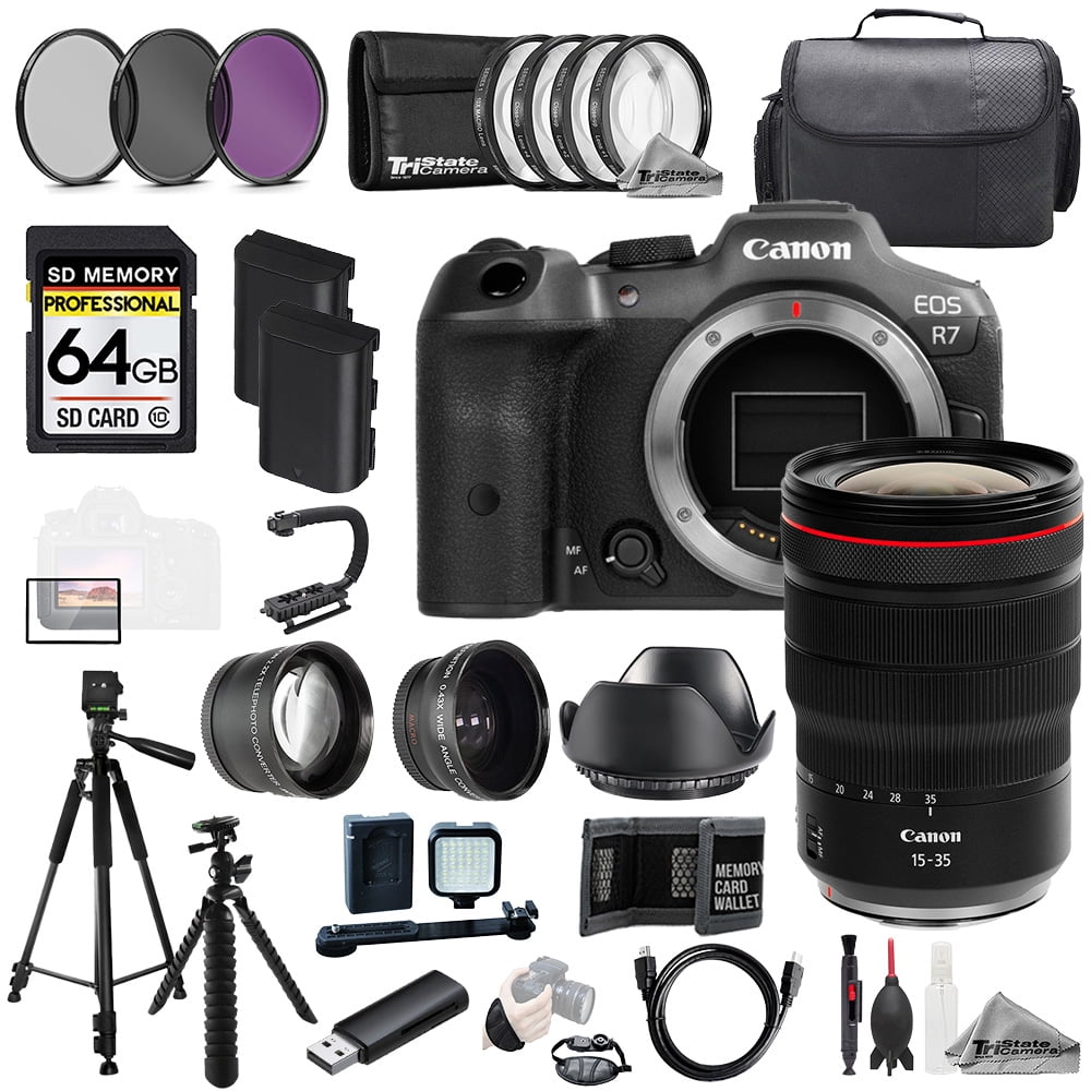 Canon EOS R7 Camera + RF 15-35mm f/2.8 L IS USM Lens+64GB+Ext Bat+9 PC ...