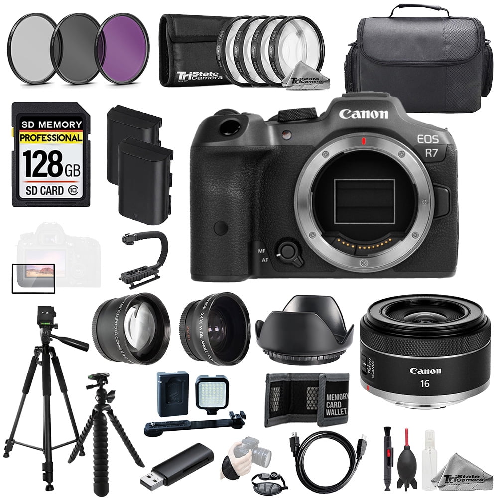 Canon EOS R7 Camera + RF 16mm f/2.8 STM Lens+128GB+Ext Bat+9 PC Filtr ...