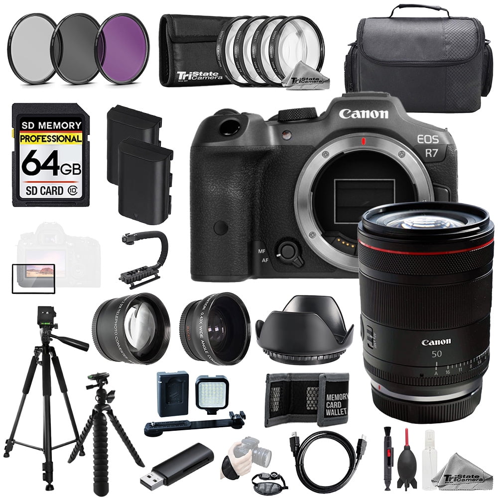 Canon EOS R7 Camera + RF 50mm f/1.4 L VCM Lens+64GB+Ext Bat+9 PC Filter ...