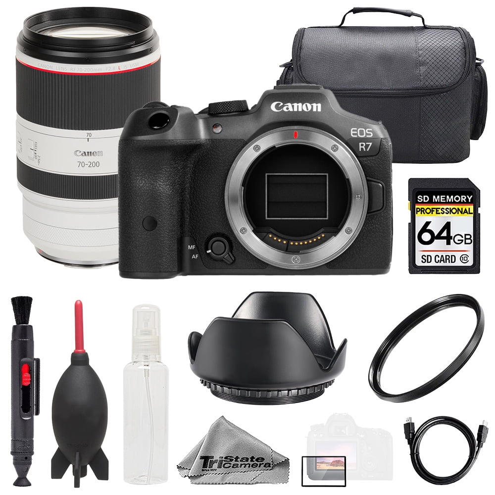 Canon EOS R7 Camera + RF 70-200mm f/2.8L IS USM Lens +64GB + Bag+ UV Filter- Basic Kit ...