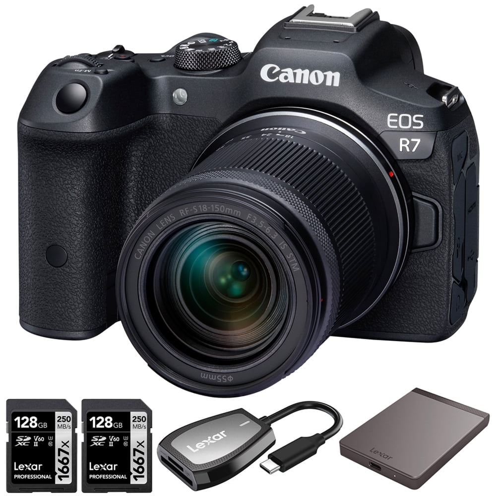 Canon EOS R7 Camera w/ 18-150MM Lens + 1TB Portable SSD + 2x 128GB Card ...