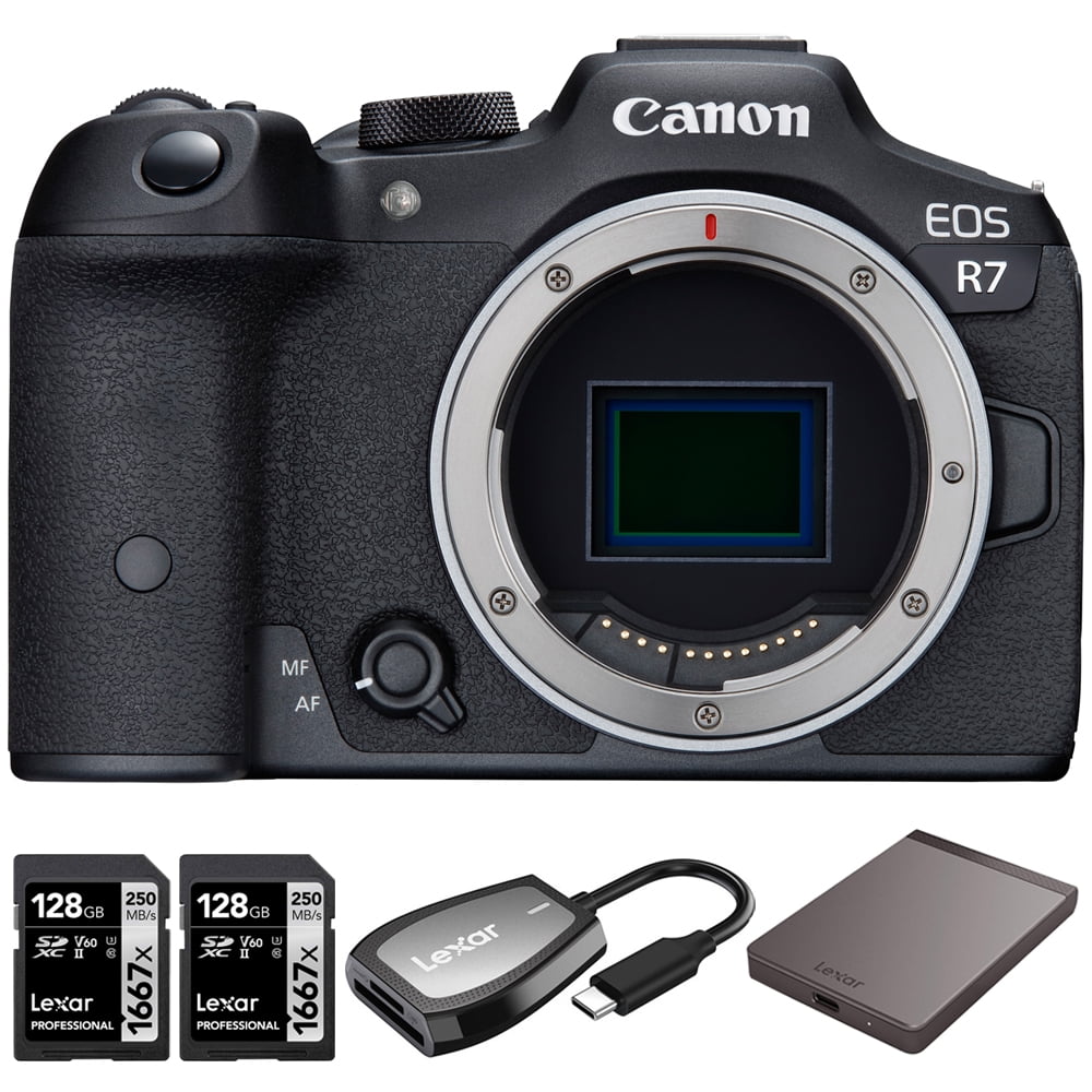 Canon EOS R7 Mirrorless APS-C Camera Body + 1TB Portable SSD + 2x 128GB ...