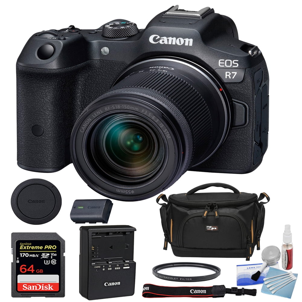 Canon EOS R7 Professional Body Camera with 18-150mm Lens, 64GB Memory ...