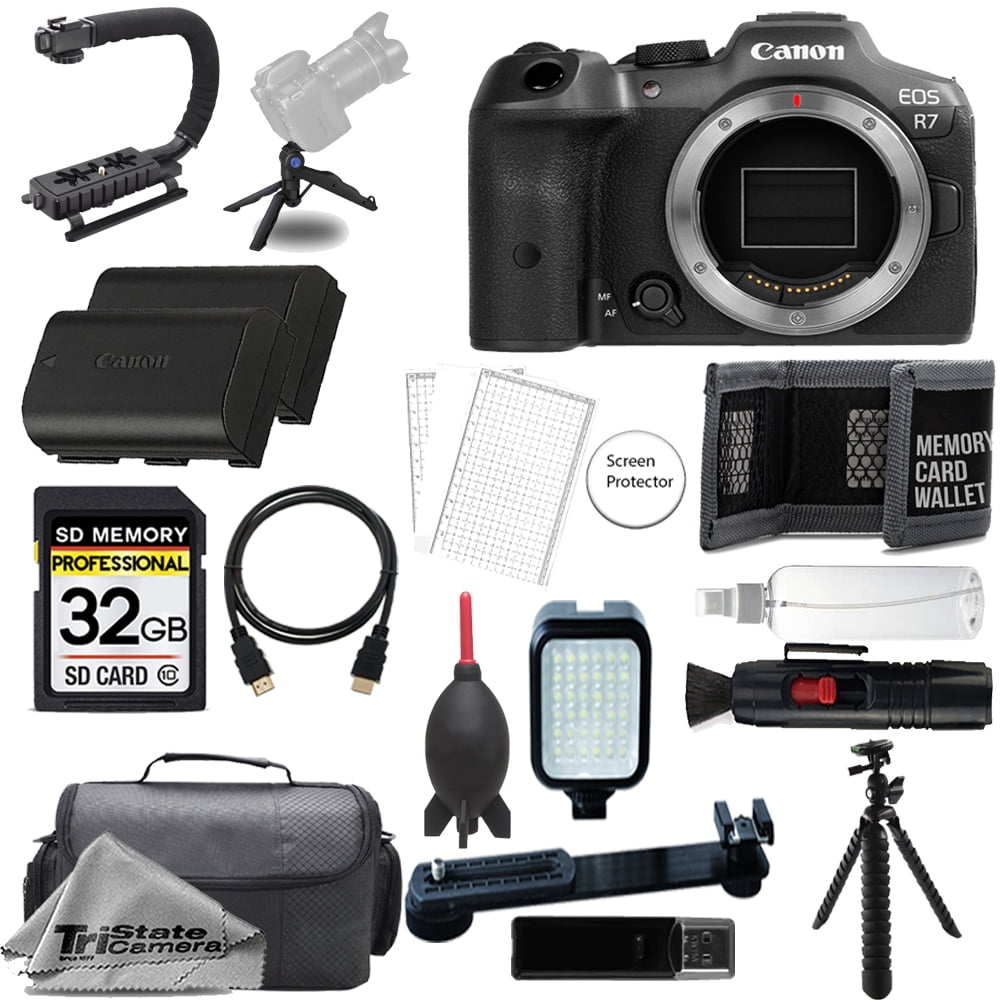 Canon EOS R7 Mirrorless Camera + 32GB + Extra Battery+ LED Flash ...