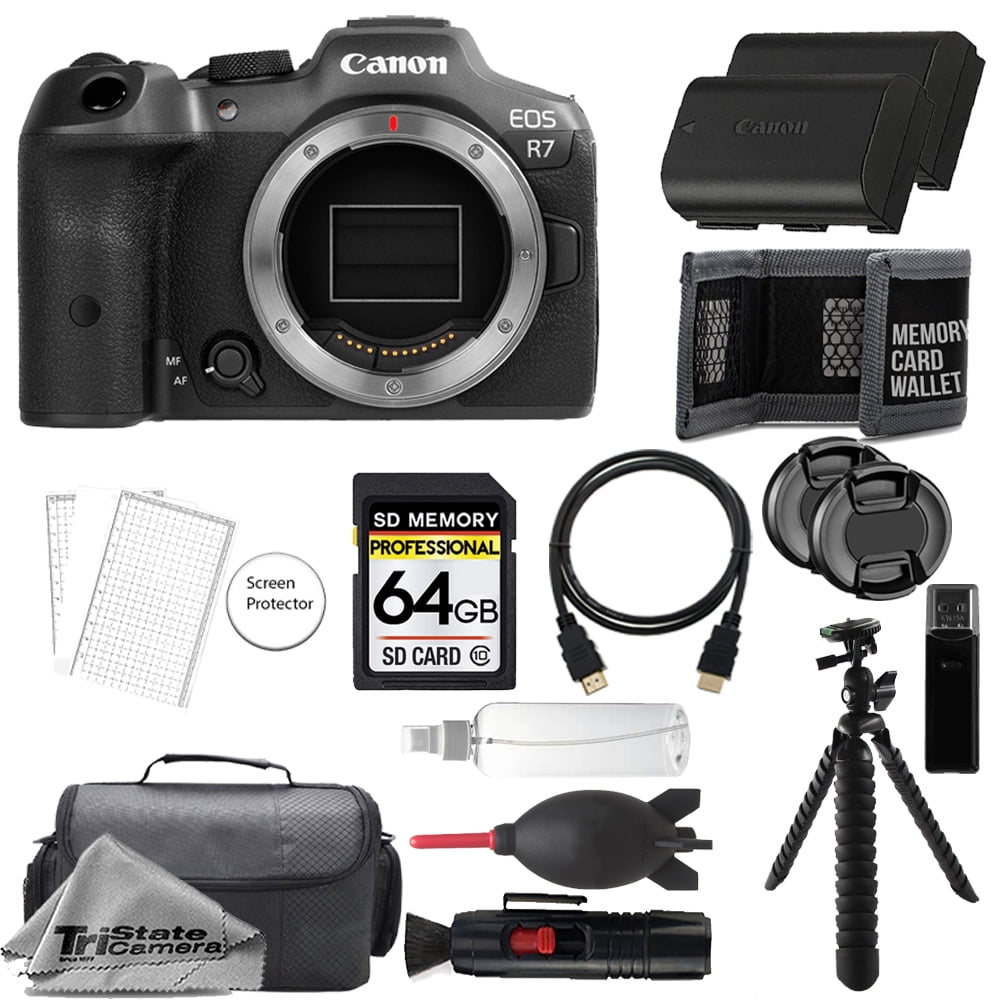 Canon EOS R7 Mirrorless Camera + 64GB + Extra Battery+ Tripod ...