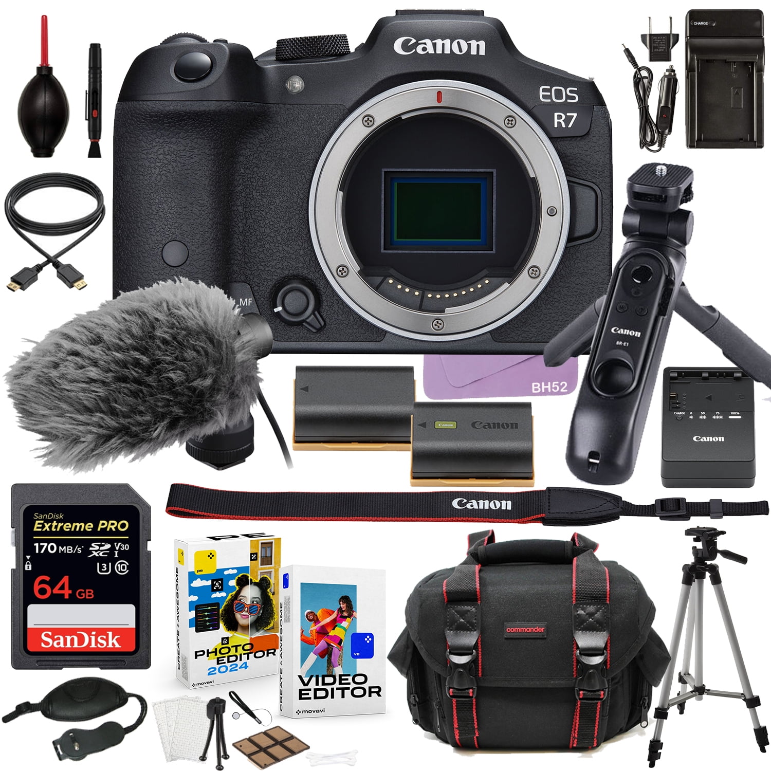Canon EOS R7 Mirrorless Camera (Body Only) Content Vlogging Kit with DM-E100 Microphone & HG ...