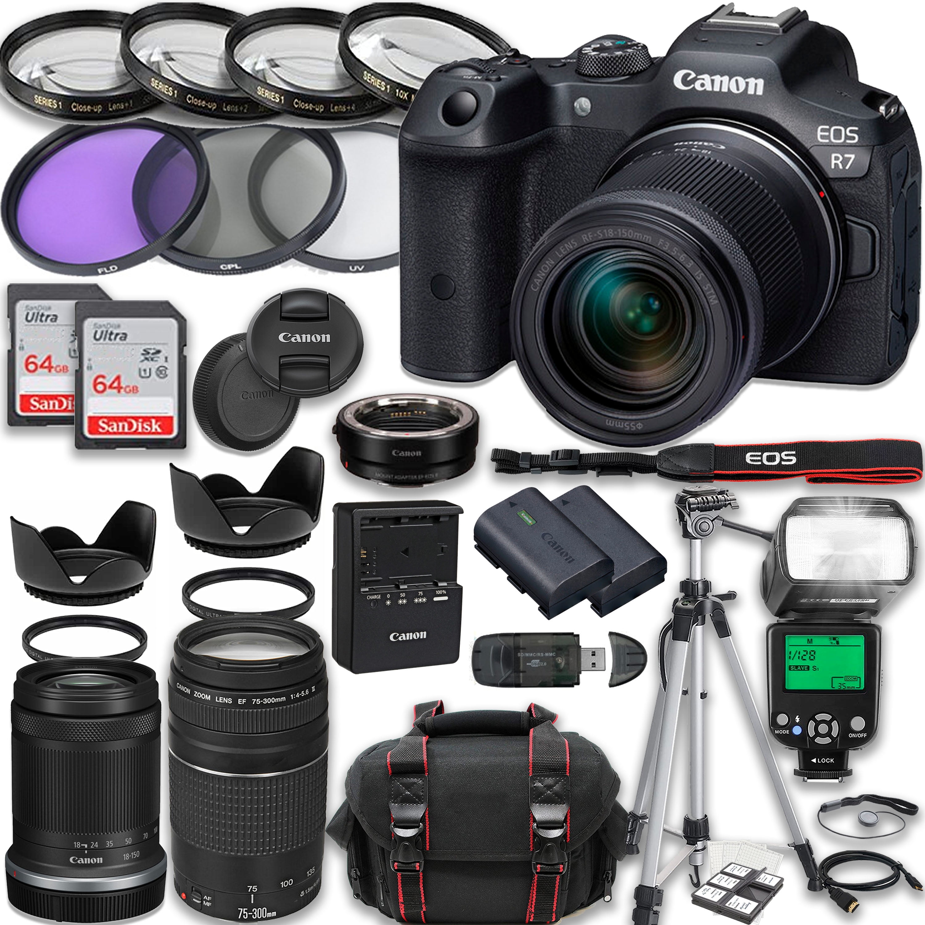 Canon EOS R7 Mirrorless Camera Set, 18-150mm & 75-300mm Lenses, 2x 64GB ...