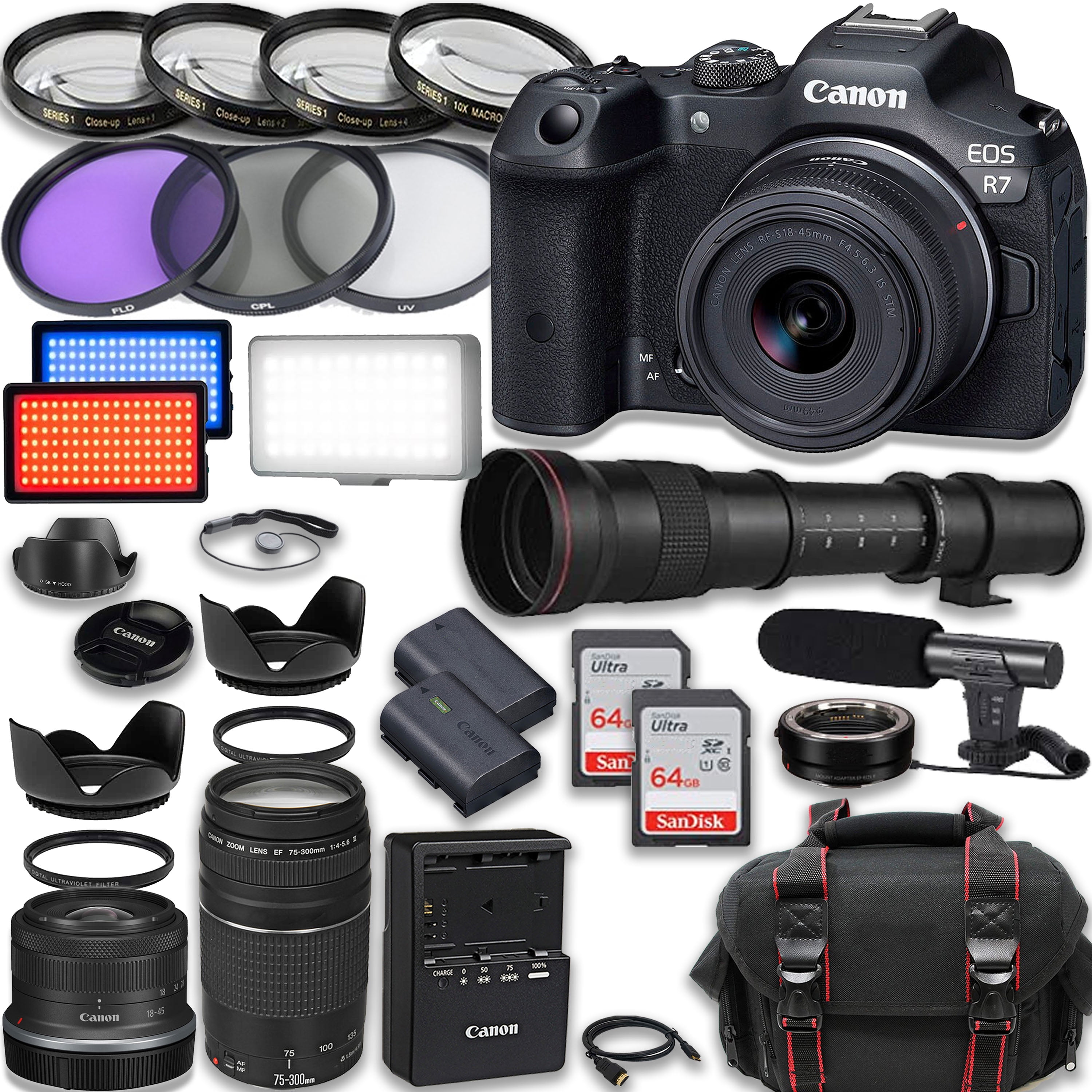 Canon EOS R7 Mirrorless Camera Bundle with 18-45mm, 75-300mm, 420-800mm ...