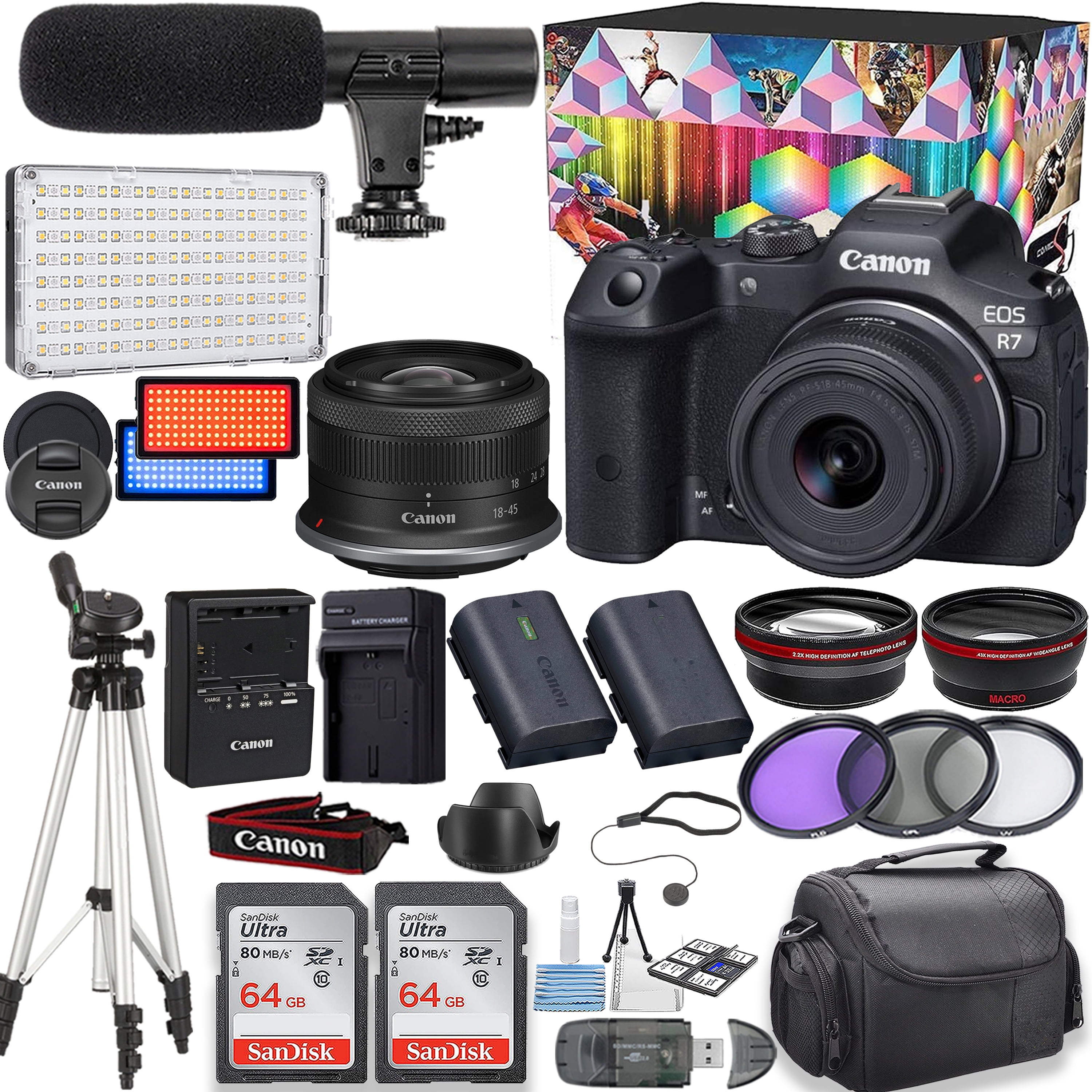 Canon EOS R7 Bundle: Mirrorless Camera, Video Kit, 18-45mm Lens, 2x64GB ...