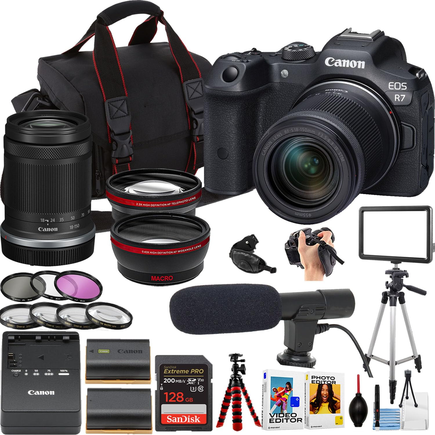 Canon EOS R7 Mirrorless Camera w/18-150mm Lens + 128GB Sandisk Extreme ...