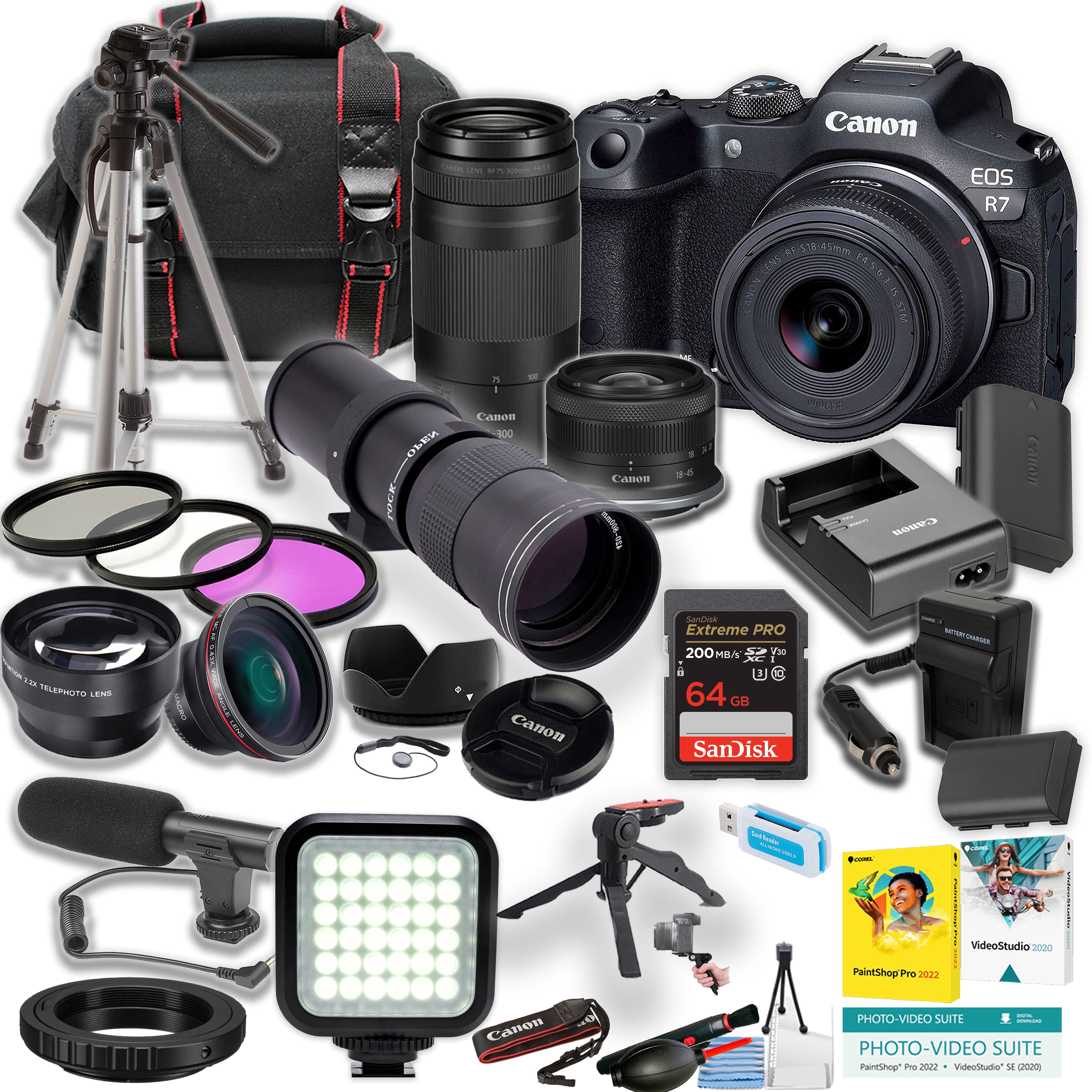 Canon EOS R7 Mirrorless Camera w/18-45mm and RF 75-300mm and 420-800mm ...