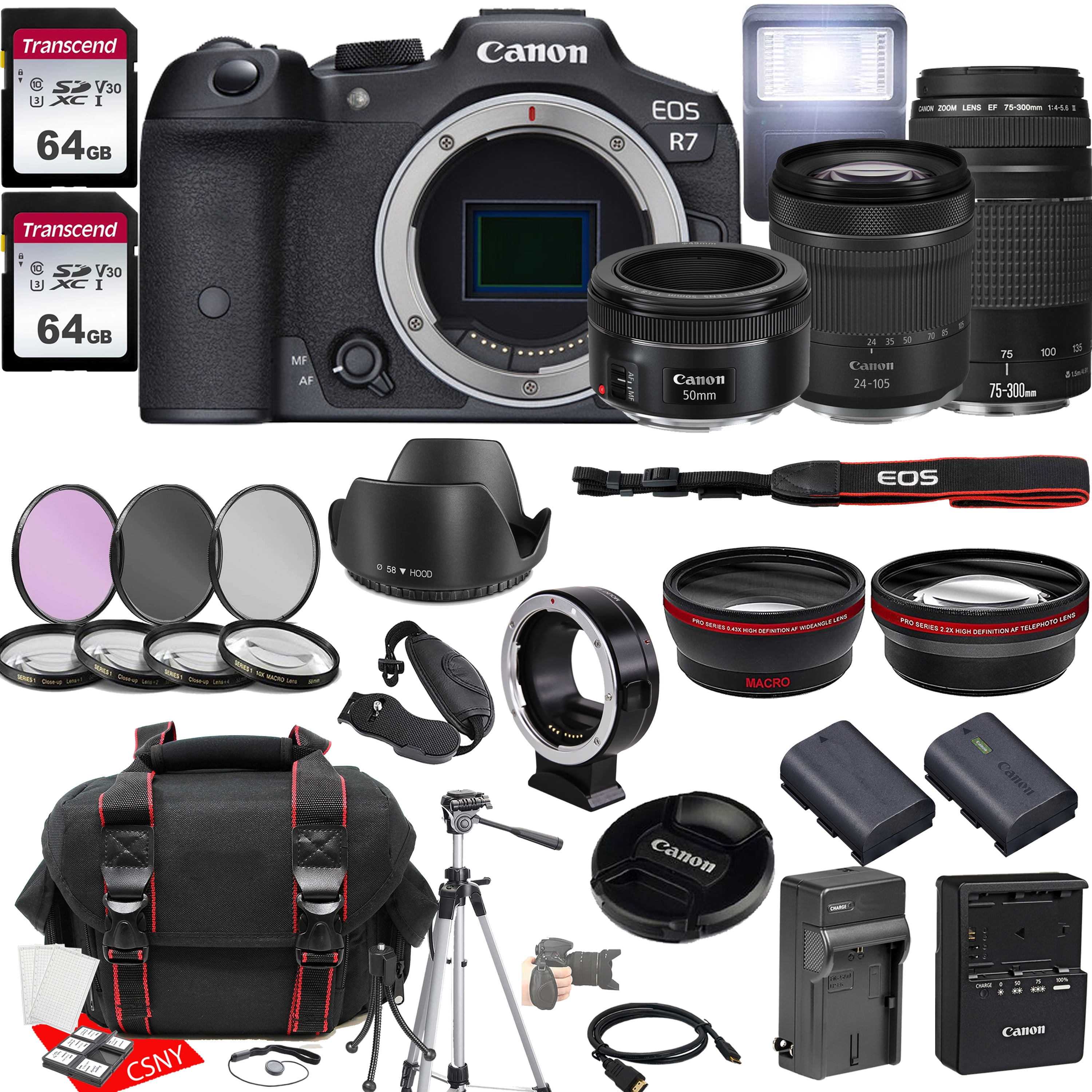Canon EOS R7 Mirrorless Camera w/RF 24-105mm f/4-7.1 IS STM Lens + EF 75-300mm f/4-5.6 III Lens ...