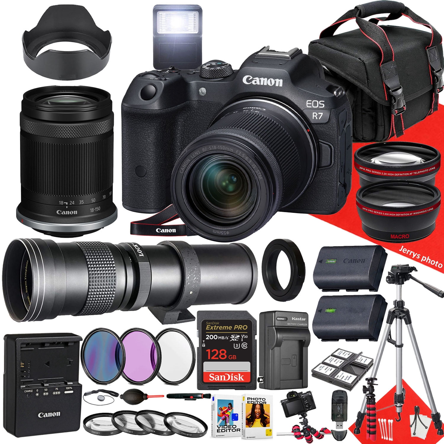 Canon EOS R7 Mirrorless Camera with 18-150mm and 420-800mm Lens + 128 ...