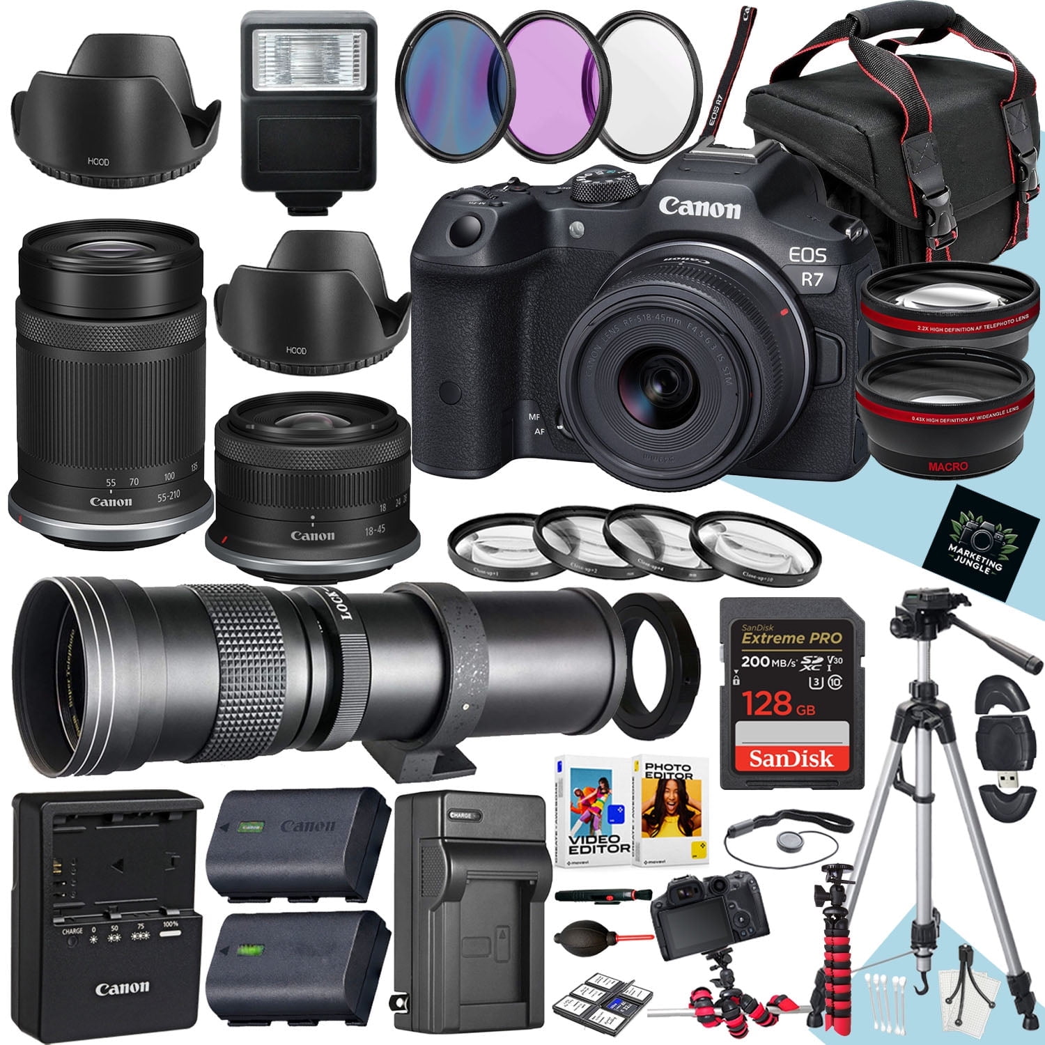 Canon EOS R7 Mirrorless Camera with 18-45mm, 55-210mm and 420-800mm ...