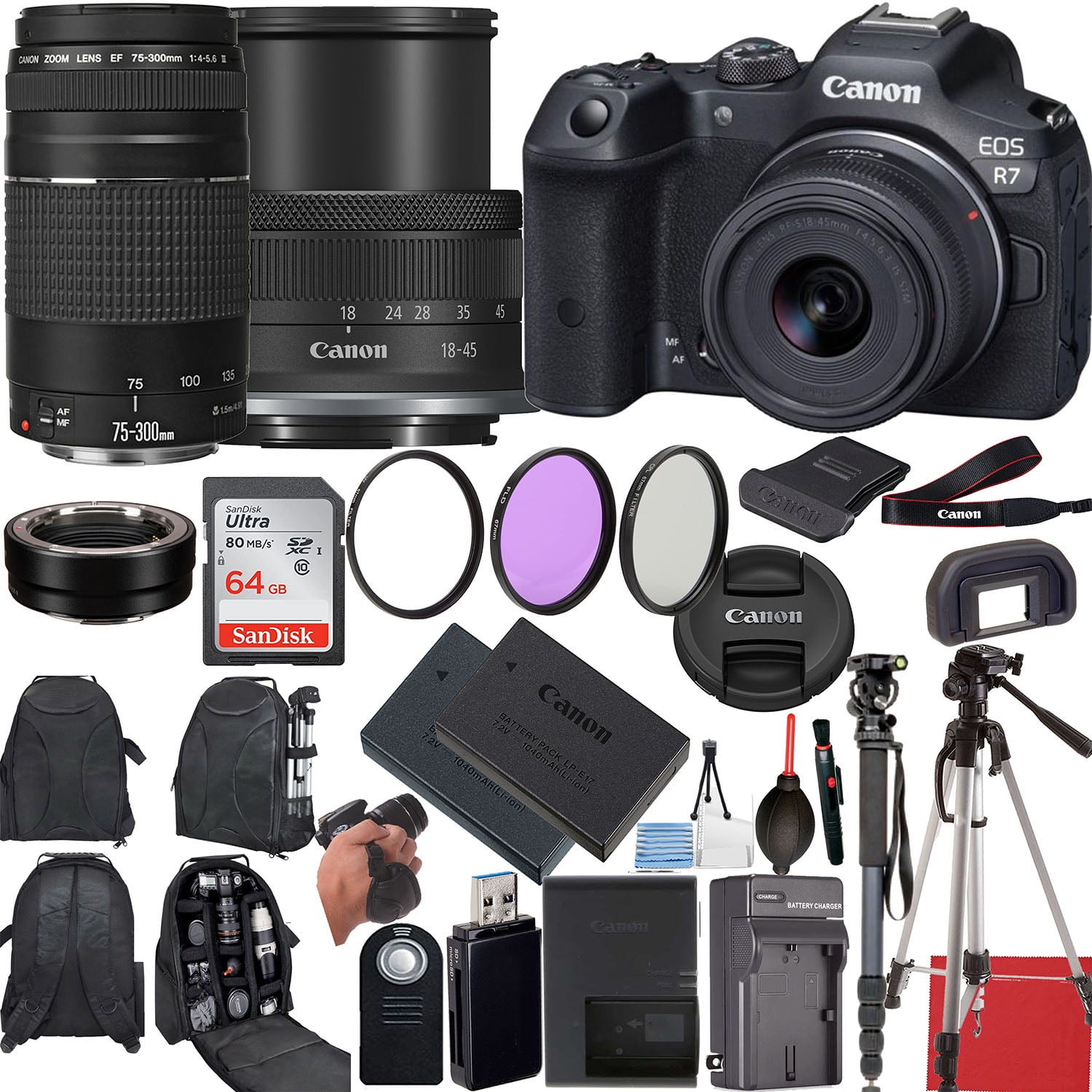 Canon EOS R7 Mirrorless Camera with 18-45mm & 75-300mm Lenses, Mount ...