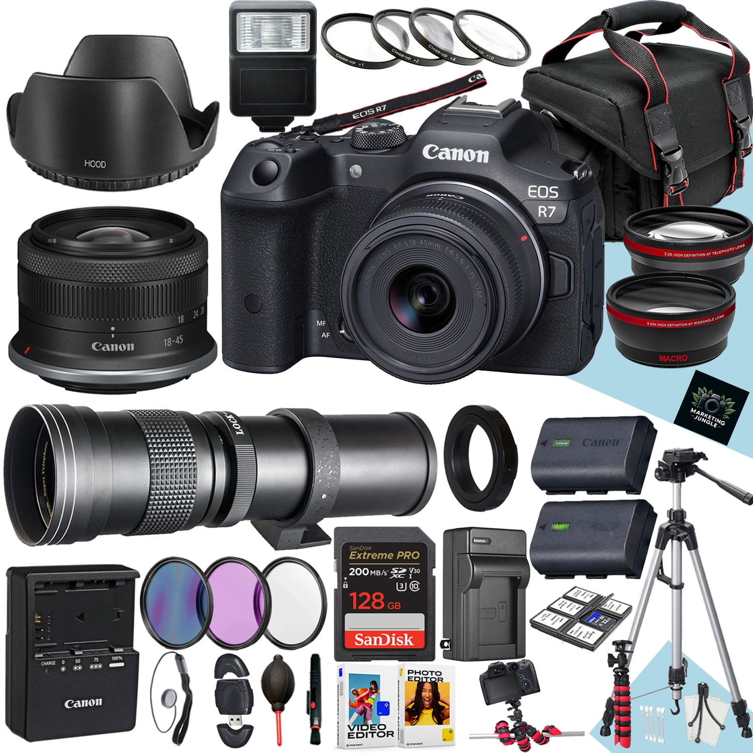 Canon EOS R7 Mirrorless Camera with 18-45mm and 420-800mm Lens + 128 GB ...