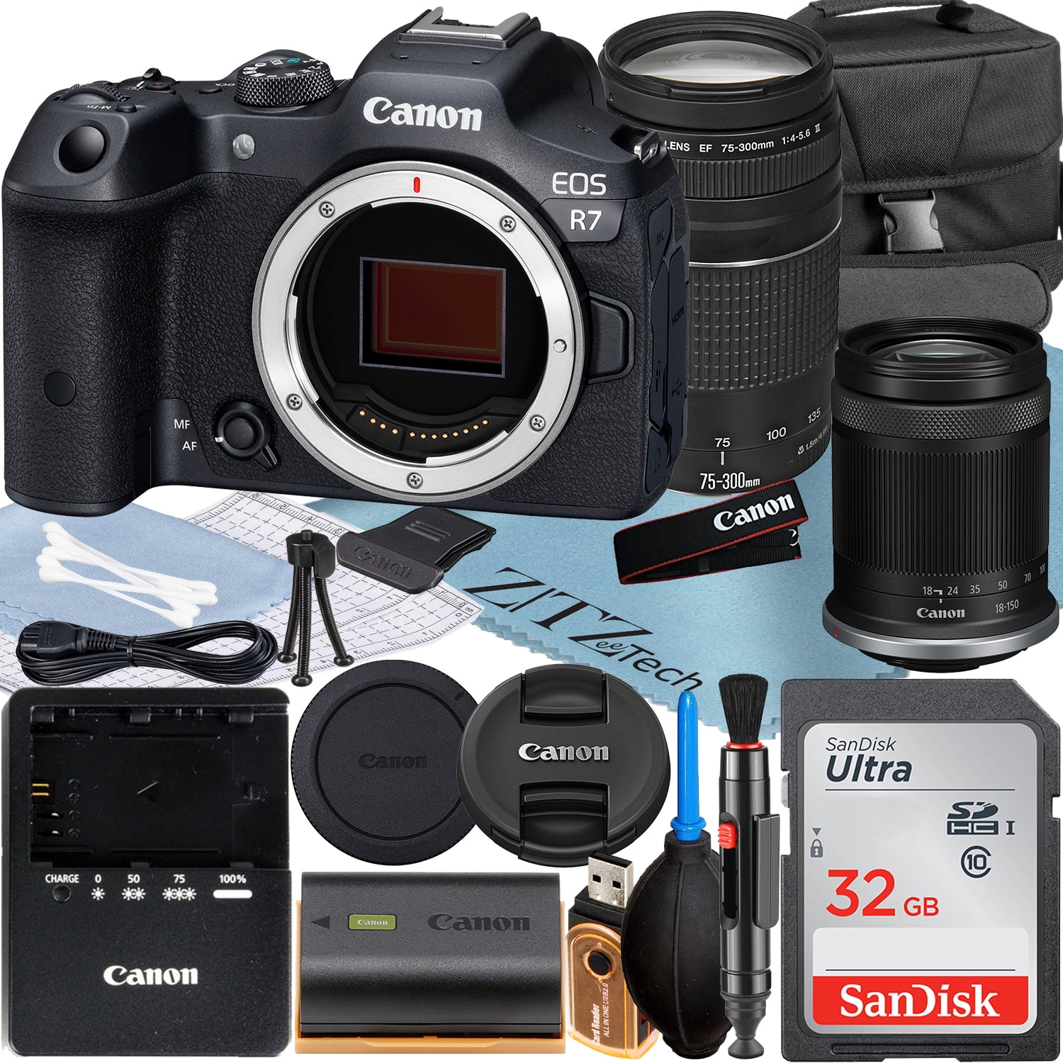 Canon EOS R7 Camera Bundle: 32.5MP, 4K60 Video, 18-150mm, 75-300mm Lens ...