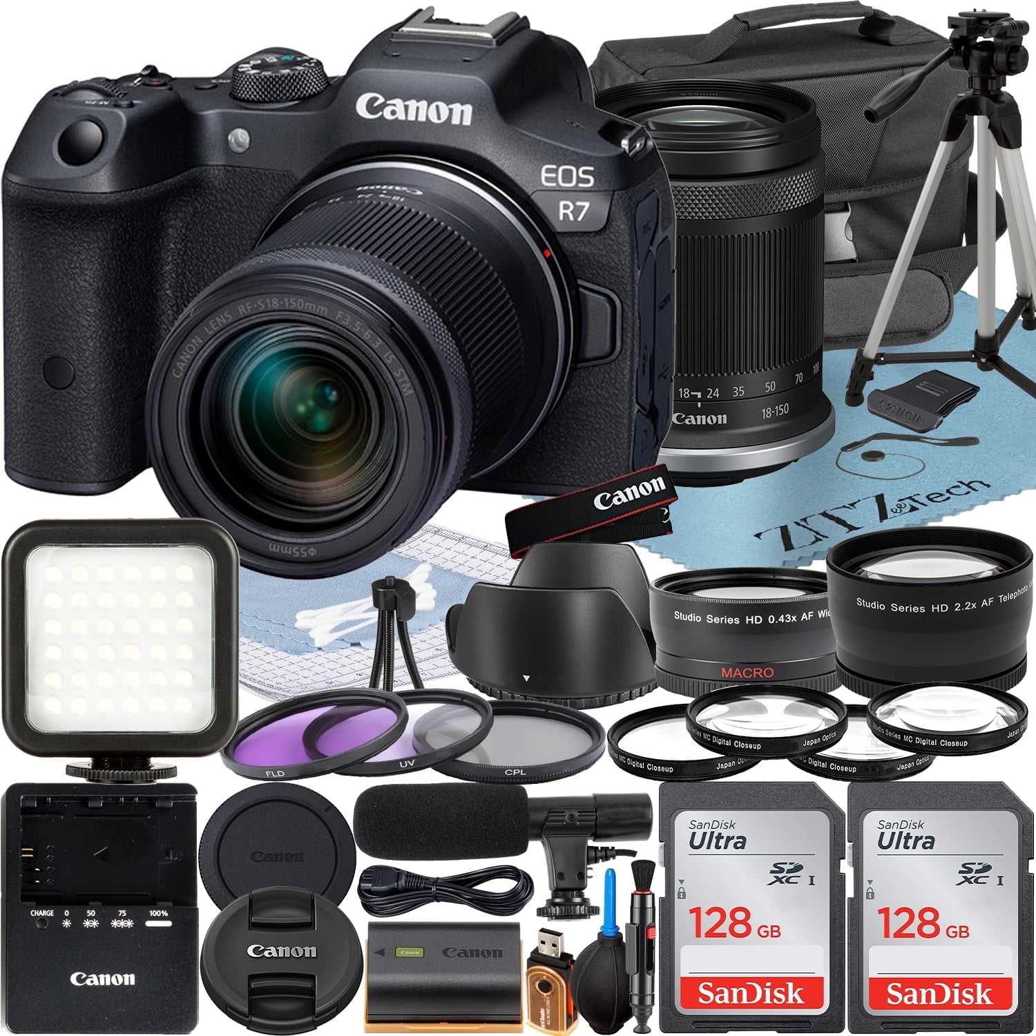 Canon EOS R7 Camera Bundle with 18-150mm Lens, 2 SanDisk 128GB, Case ...