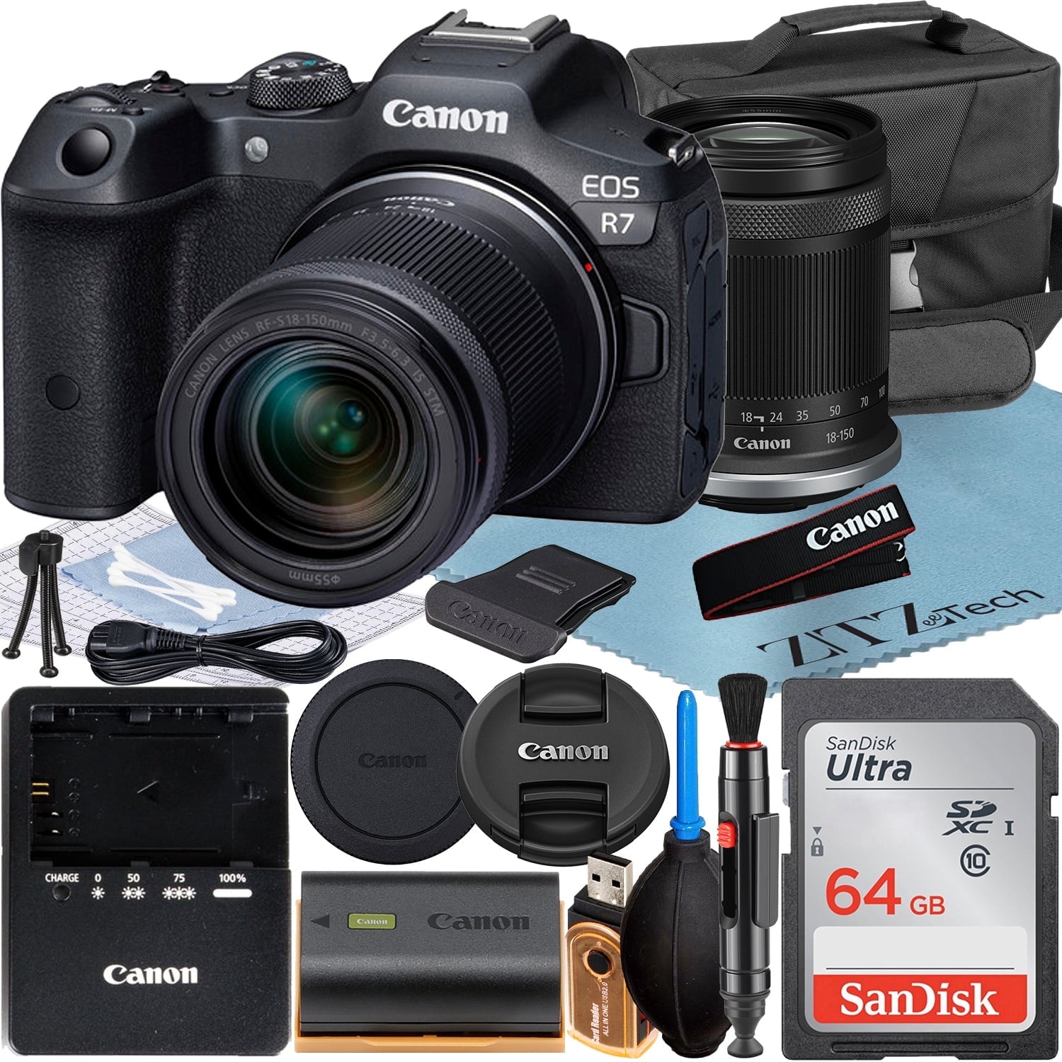 Canon EOS R7 Mirrorless Compact Body Set with 18-150mm Lens, 64GB ...