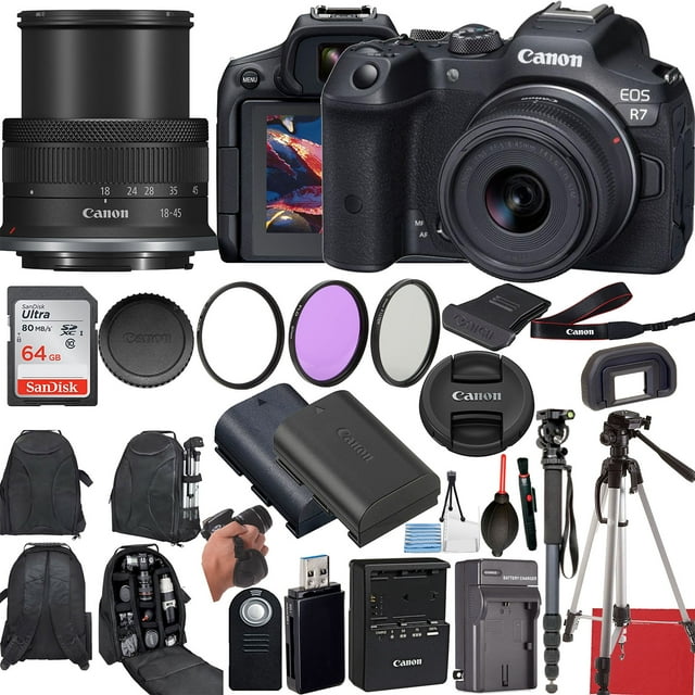 Canon EOS R7 Mirrorless Camera Kit, RF-S 18-45mm Lens Bundle, 20 ...