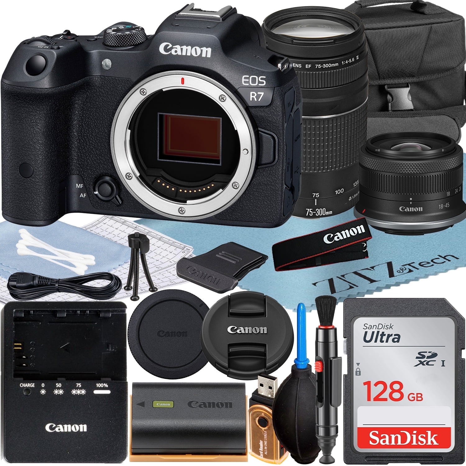 Canon EOS R7 Mirrorless Camera with RF-S 18-45mm + EF 75-300mm Lens ...