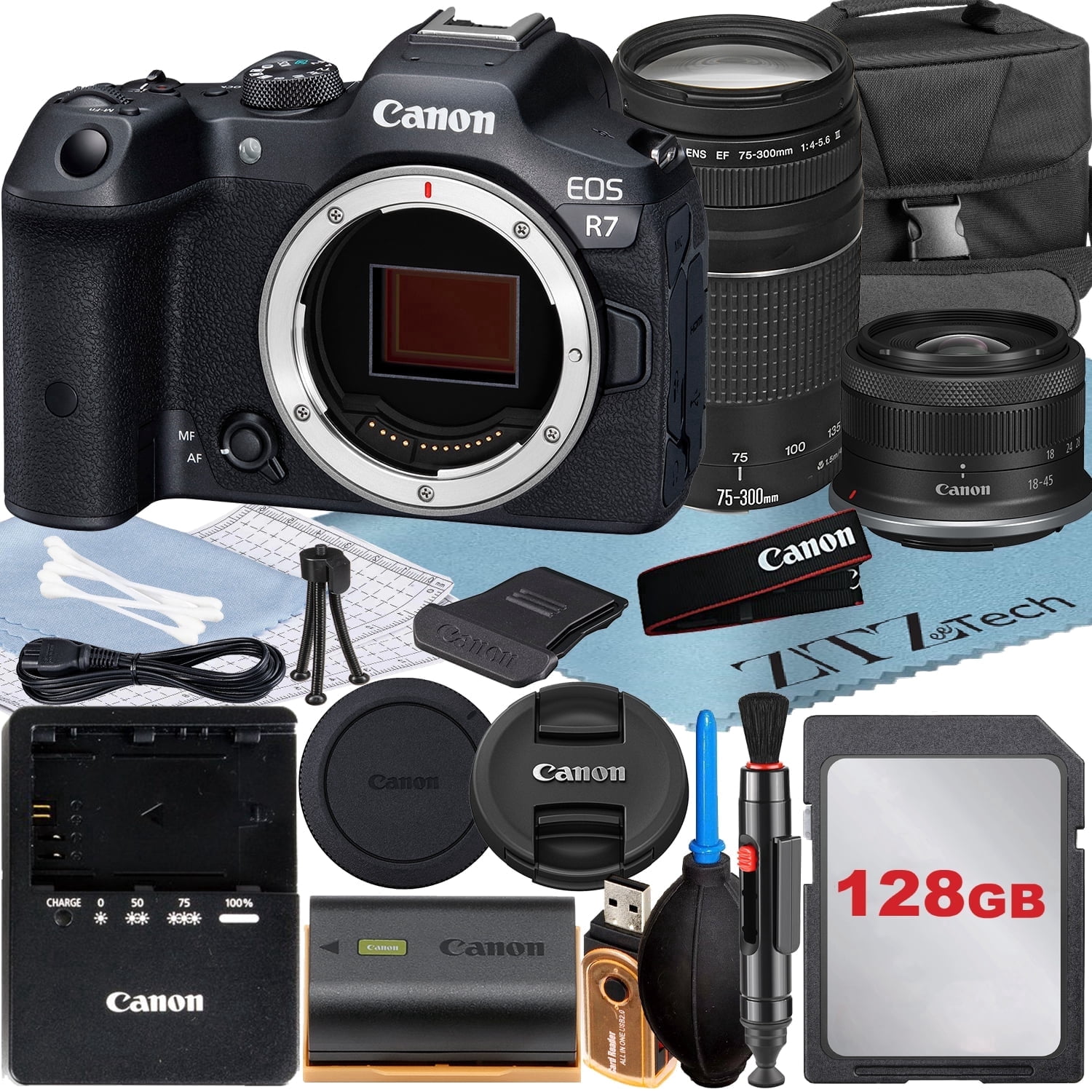 Canon EOS R7 Mirrorless Camera with RF-S 18-45mm + EF 75-300mm Lens ...