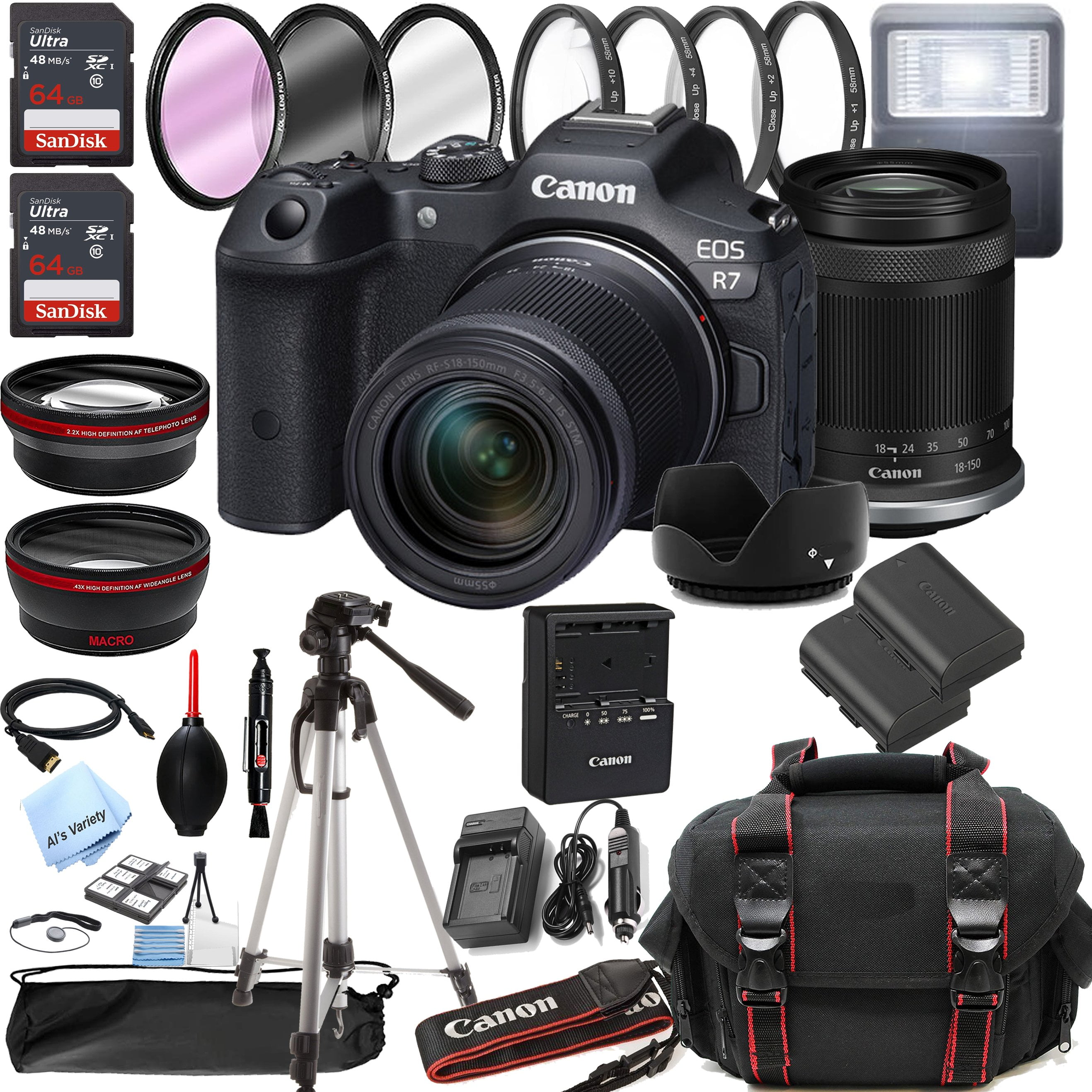 Canon EOS R7 Camera, 32.5MP, RF-S 18-150mm Lens, 128GB, Case, Tripod ...