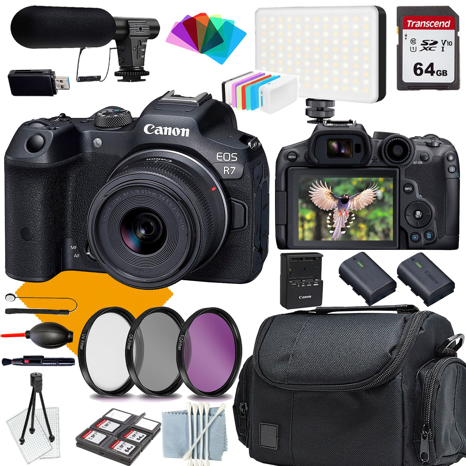 Canon EOS R7 Camera with RF 18-45mm Lens, 64GB Card, Extra Battery ...