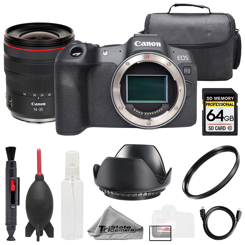 Canon EOS R8 Camera + RF 14-35mm f/4 L IS USM Lens +64GB + Bag+ UV Filter- Basic Kit ...