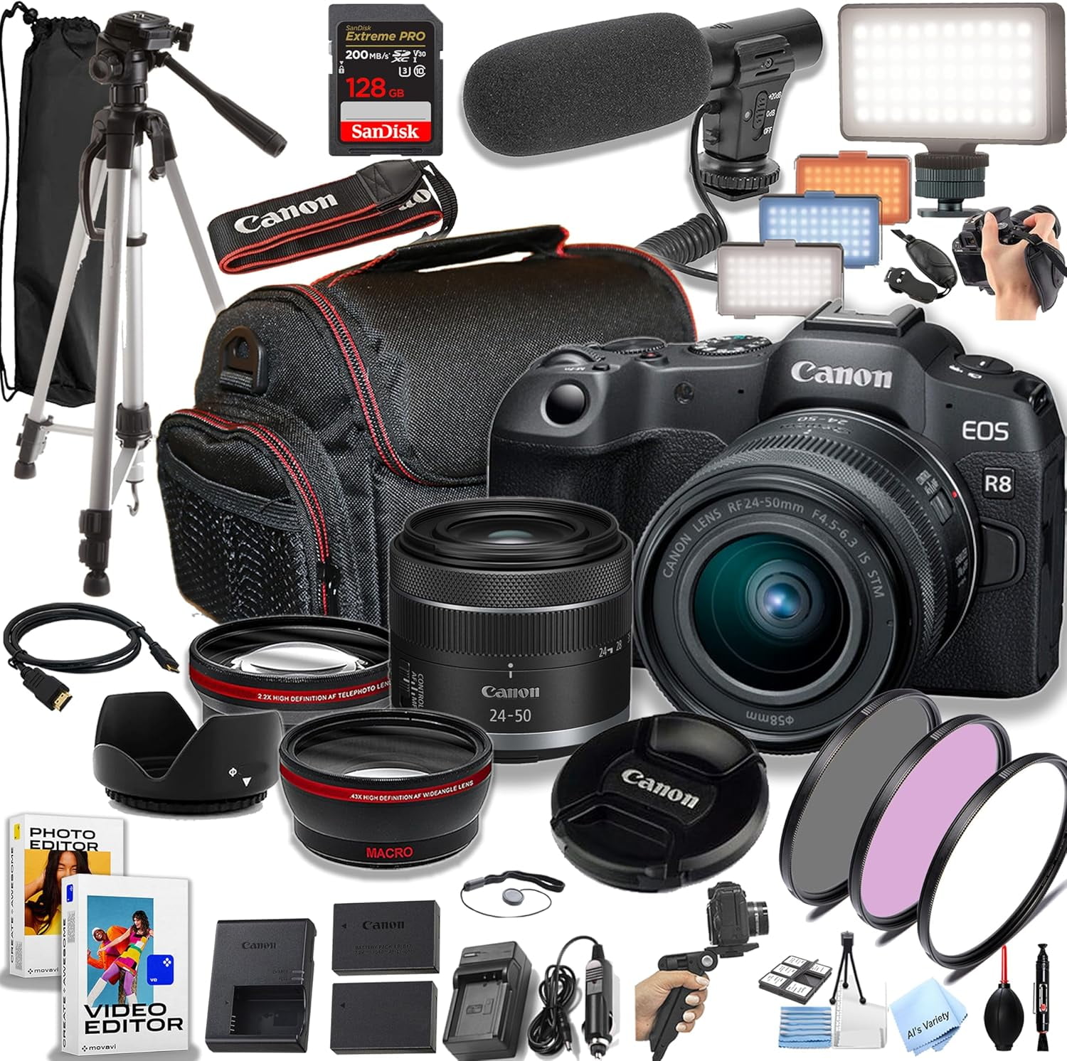 Canon EOS R8 Digital Camera Bundle with 24-50mm Lens, 128GB SD Card and ...