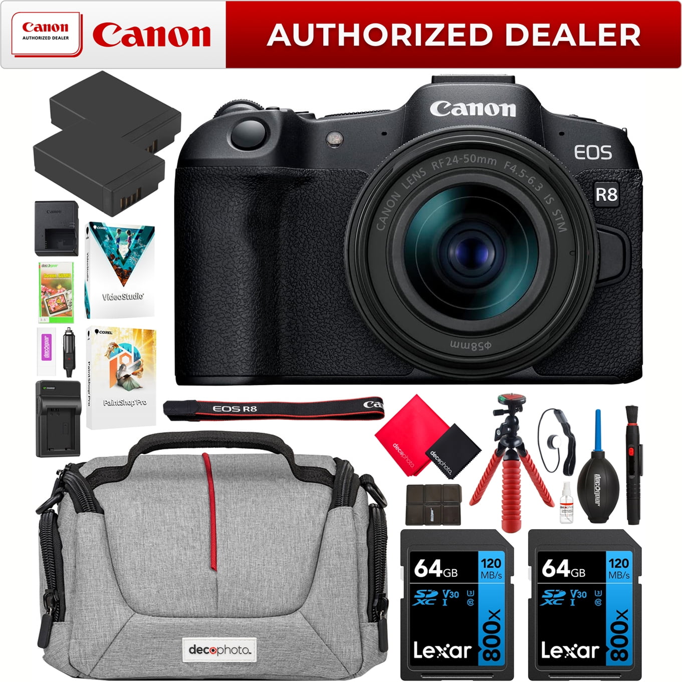 Canon EOS R8 Mirrorless Camera with RF 24-50mm Lens, Deco Gear Bag, 2 x ...