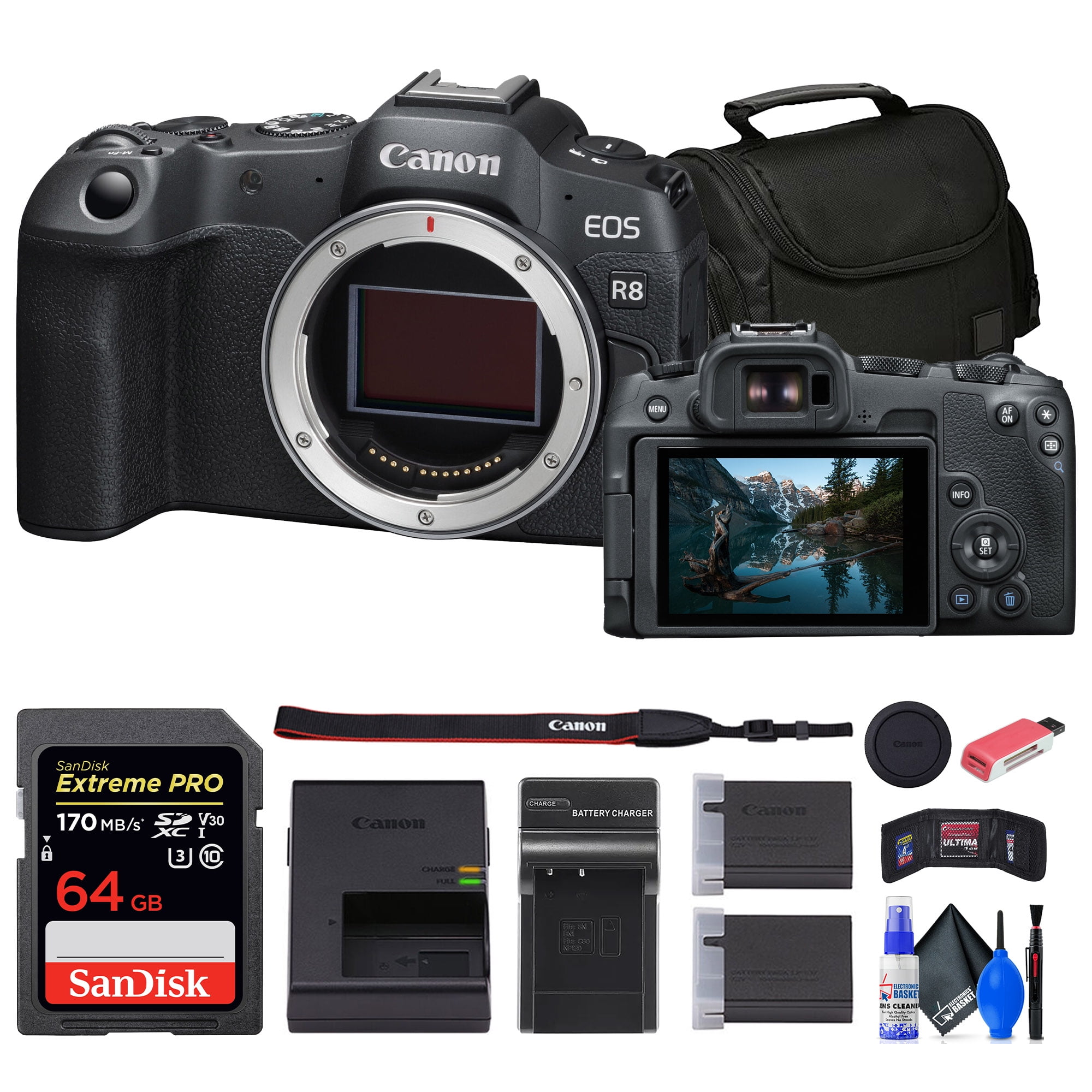 Canon EOS R8 Mirrorless Camera + 64GB Card + Bag + Charger + Battery ...