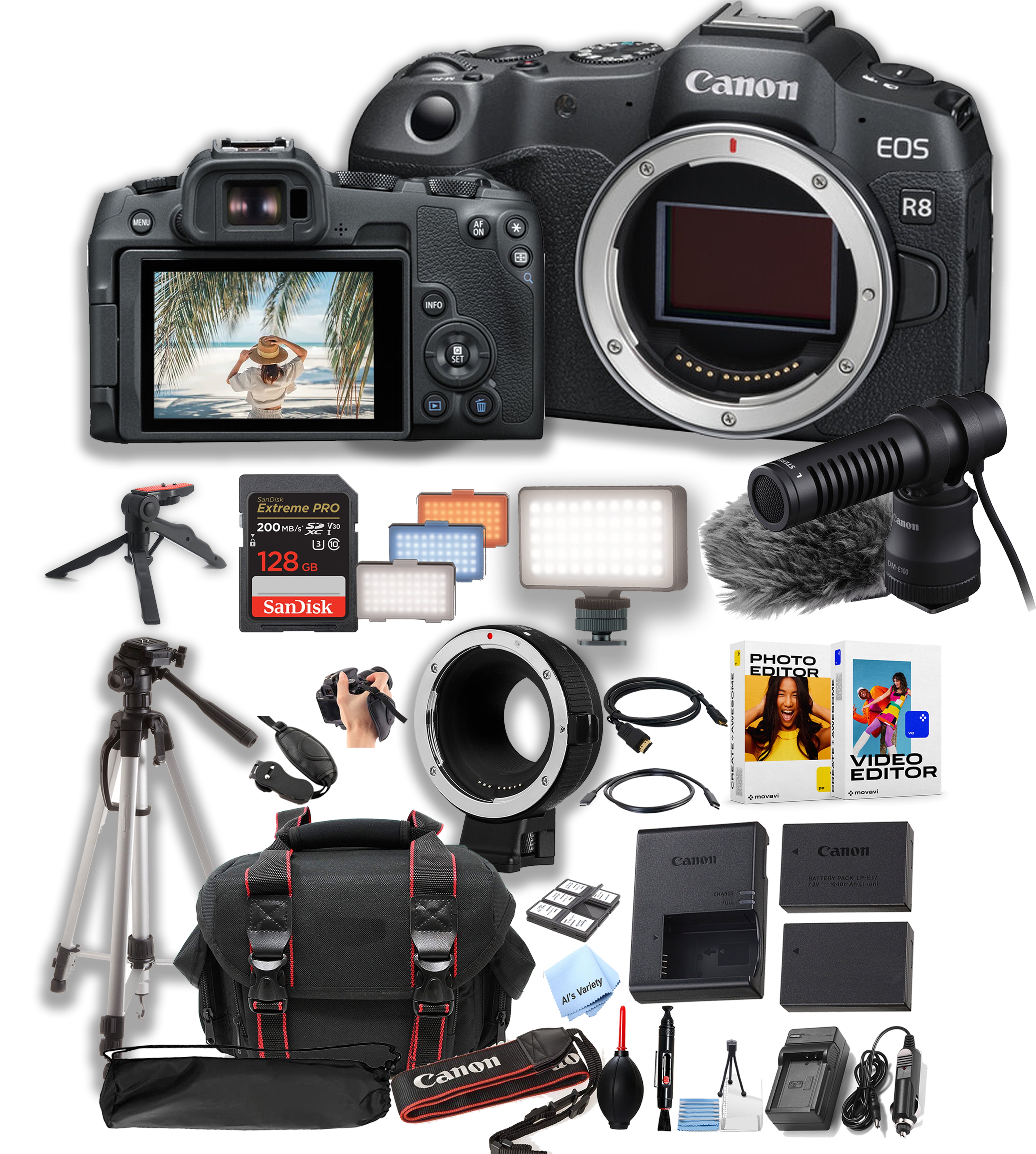 Canon EOS R8 Mirrorless Camera Body + 128GB Pro Speed Memory + EF-RF ...