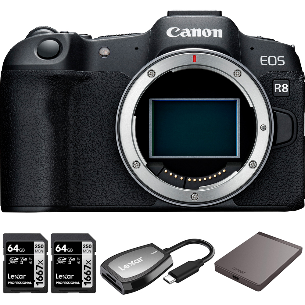 Canon EOS R8 Mirrorless Camera Body + 1TB Portable SSD + 2x 64GB Card ...