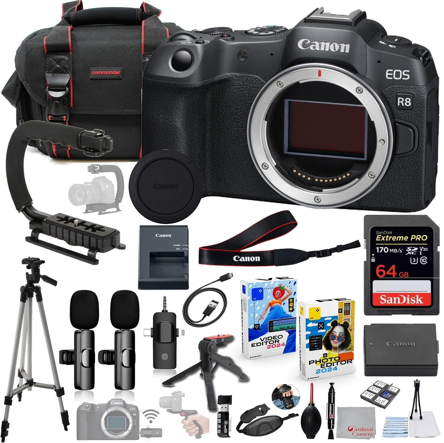 Canon EOS R8 Mirrorless Camera (Body Only) Bundle with with Commander Gear Bag + Wireless ...